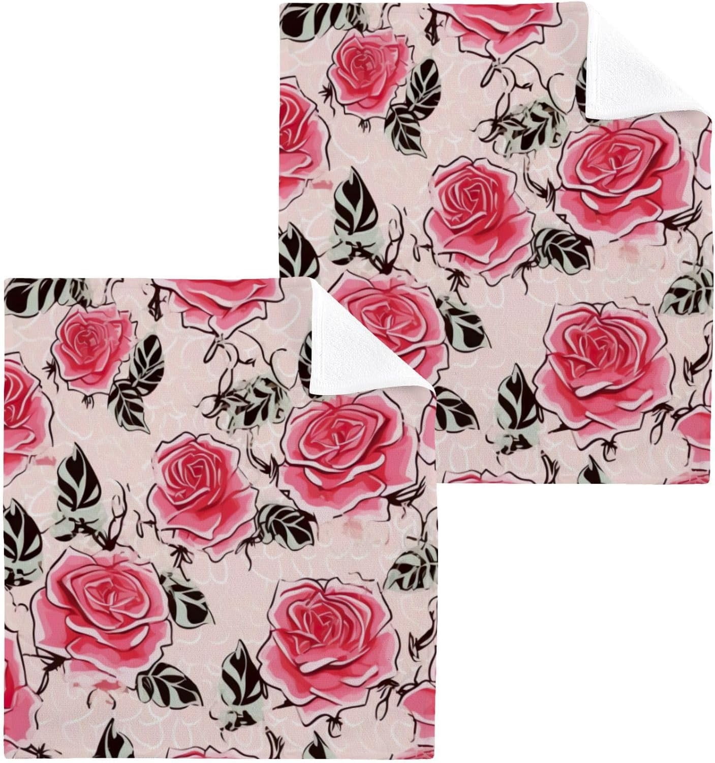 2 Pack Romantic Roses Pure Cotton Washcloths 12 x 12 Inch Reusable ...