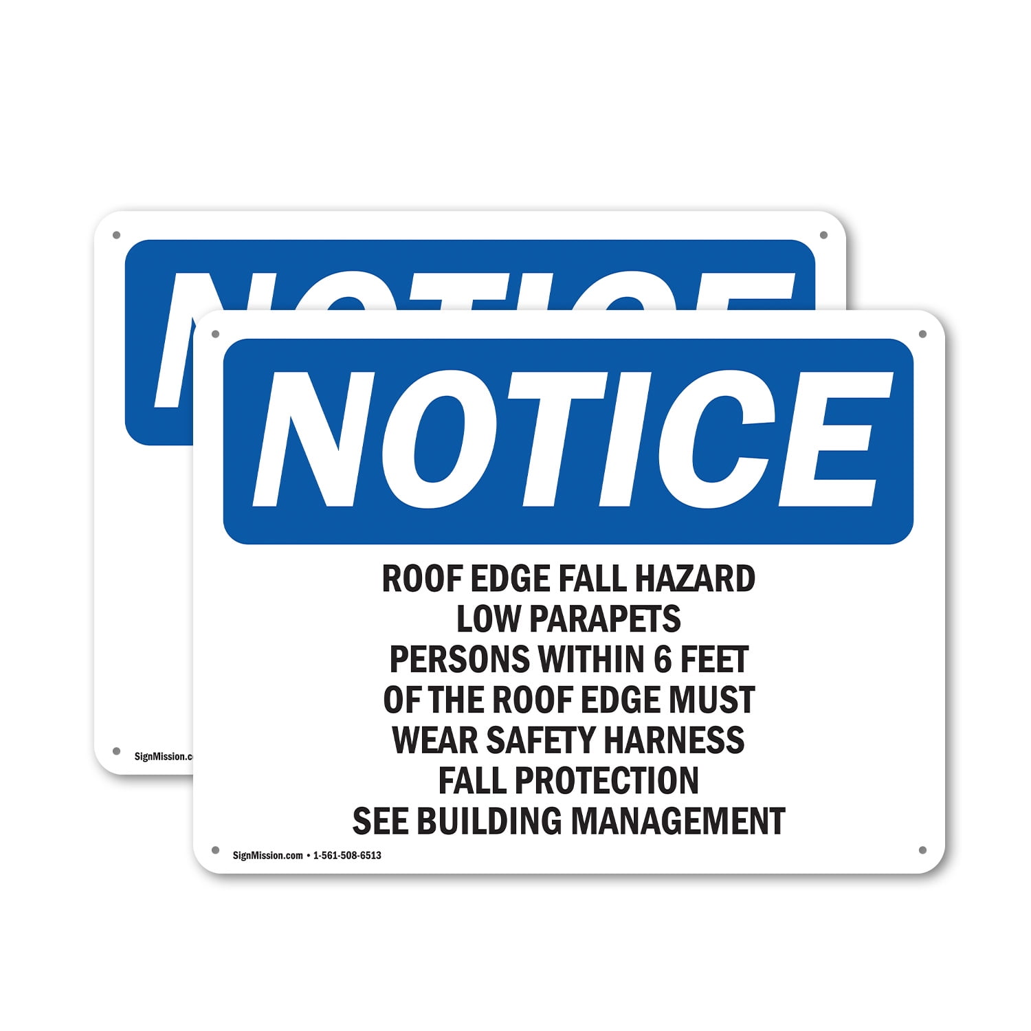(2 Pack) Roof Edge Fall Hazard Low Parapets Persons OSHA Notice Sign 24 ...
