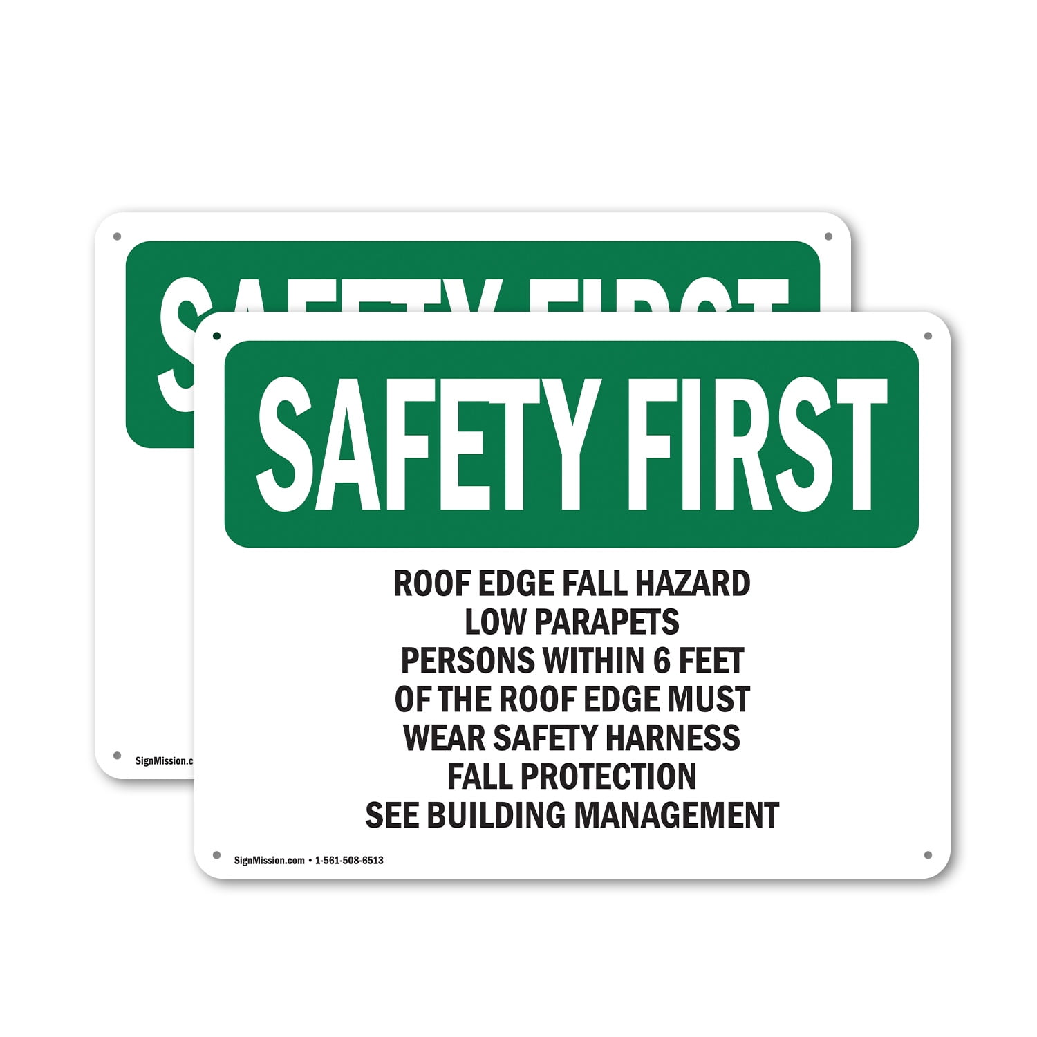 (2 Pack) Roof Edge Fall Hazard Low Parapets Persons OSHA Safety First ...