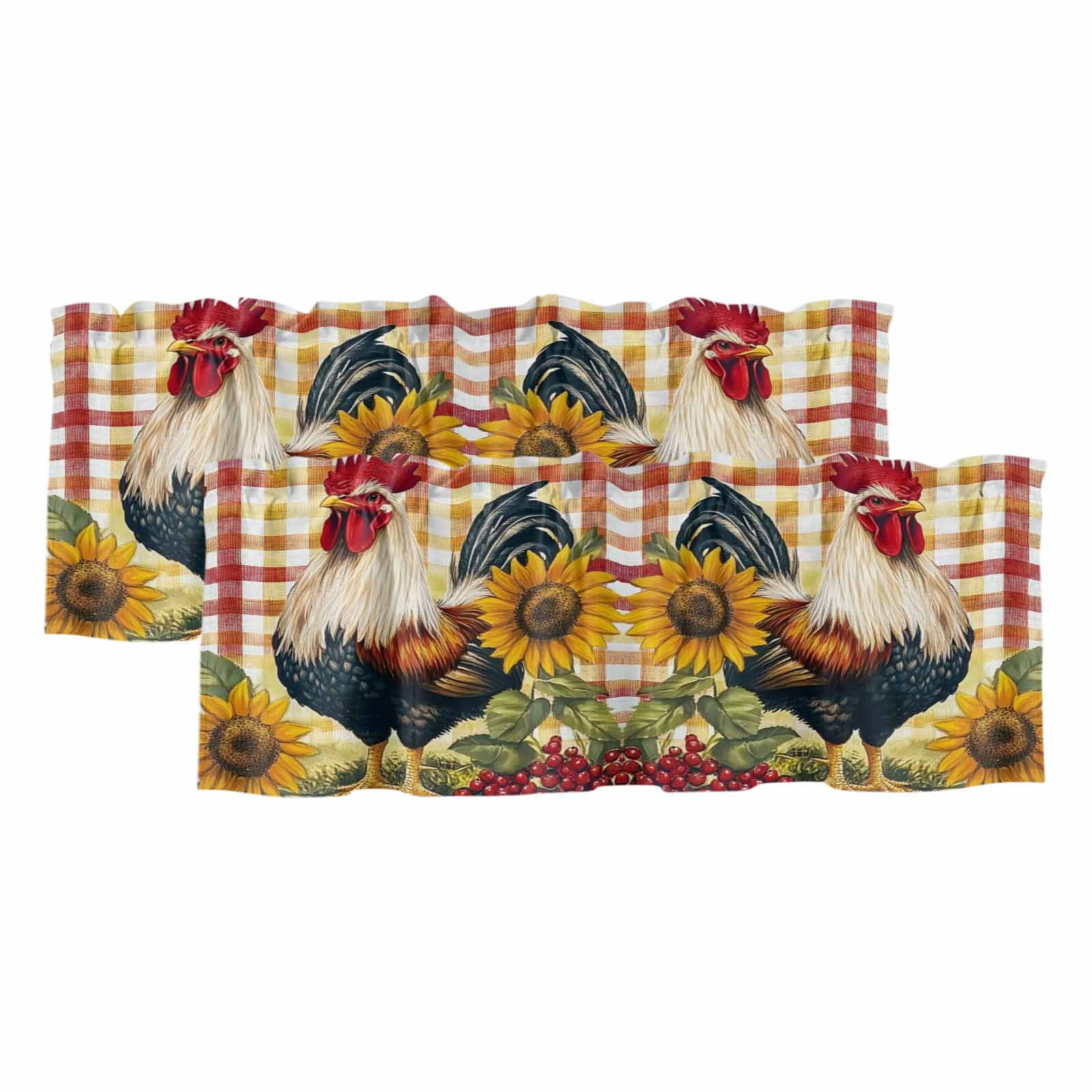 2 Pack Rooster Chicken Valance for Window Sunflower Watercolor Art ...