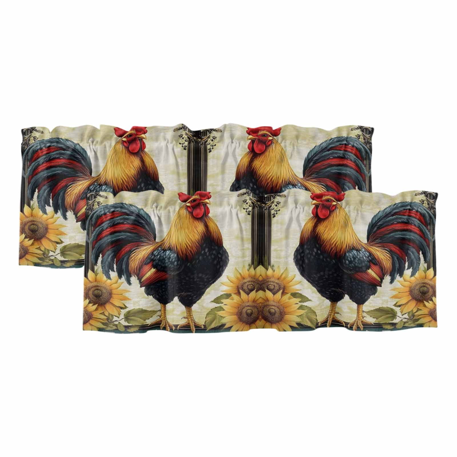 2 Pack Rooster Chicken Valance for Window Welcome Sunflower Watercolor ...