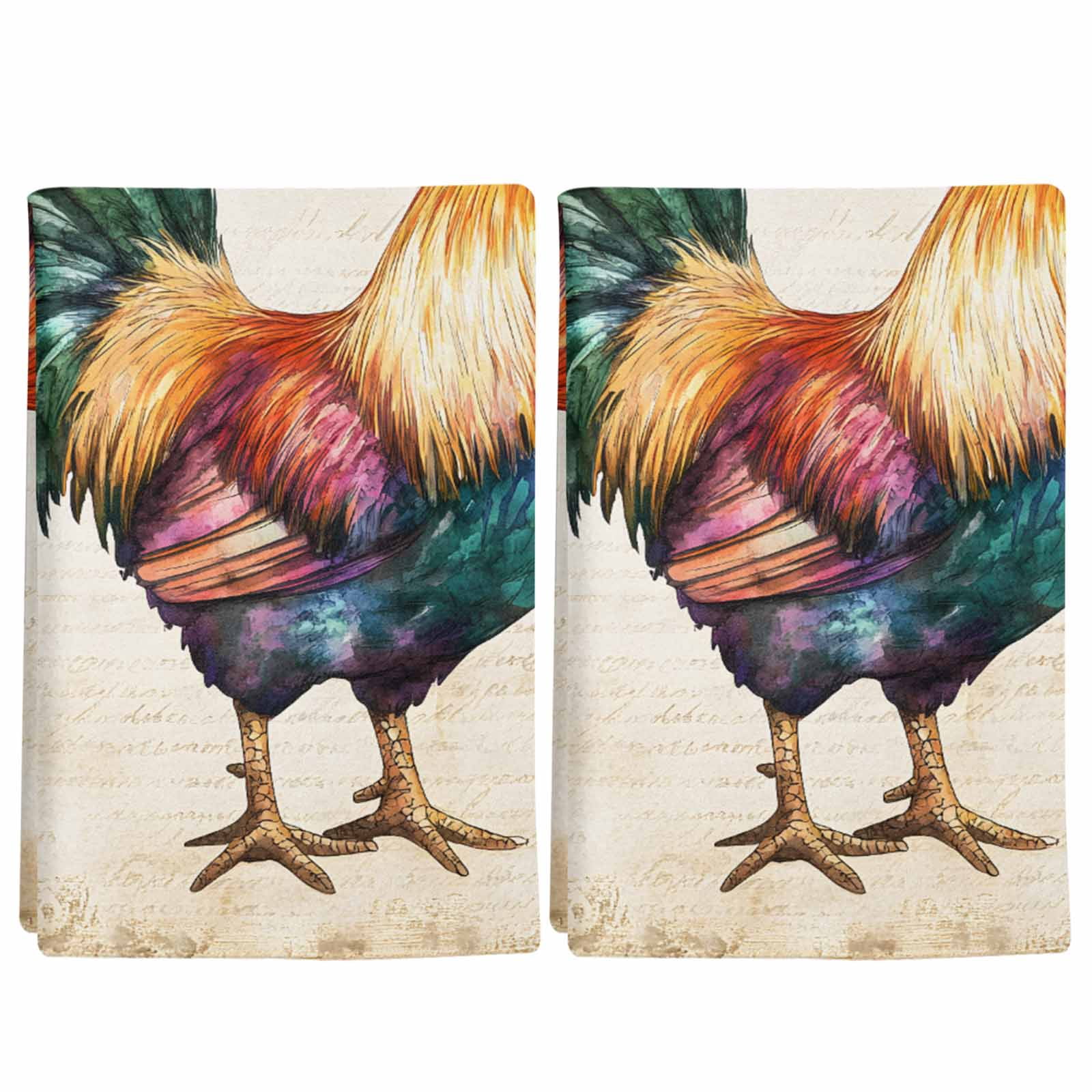 2 Pack Rooster Kitchen Towels Farm Chicken Rustic Animal Decorative ...