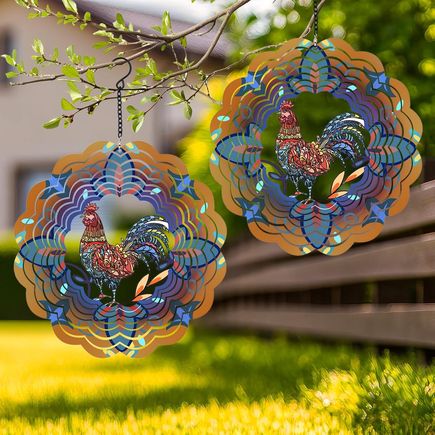2 Pack Rooster Metal Wind Spinners - Chicken Gifts for Women Mom ...