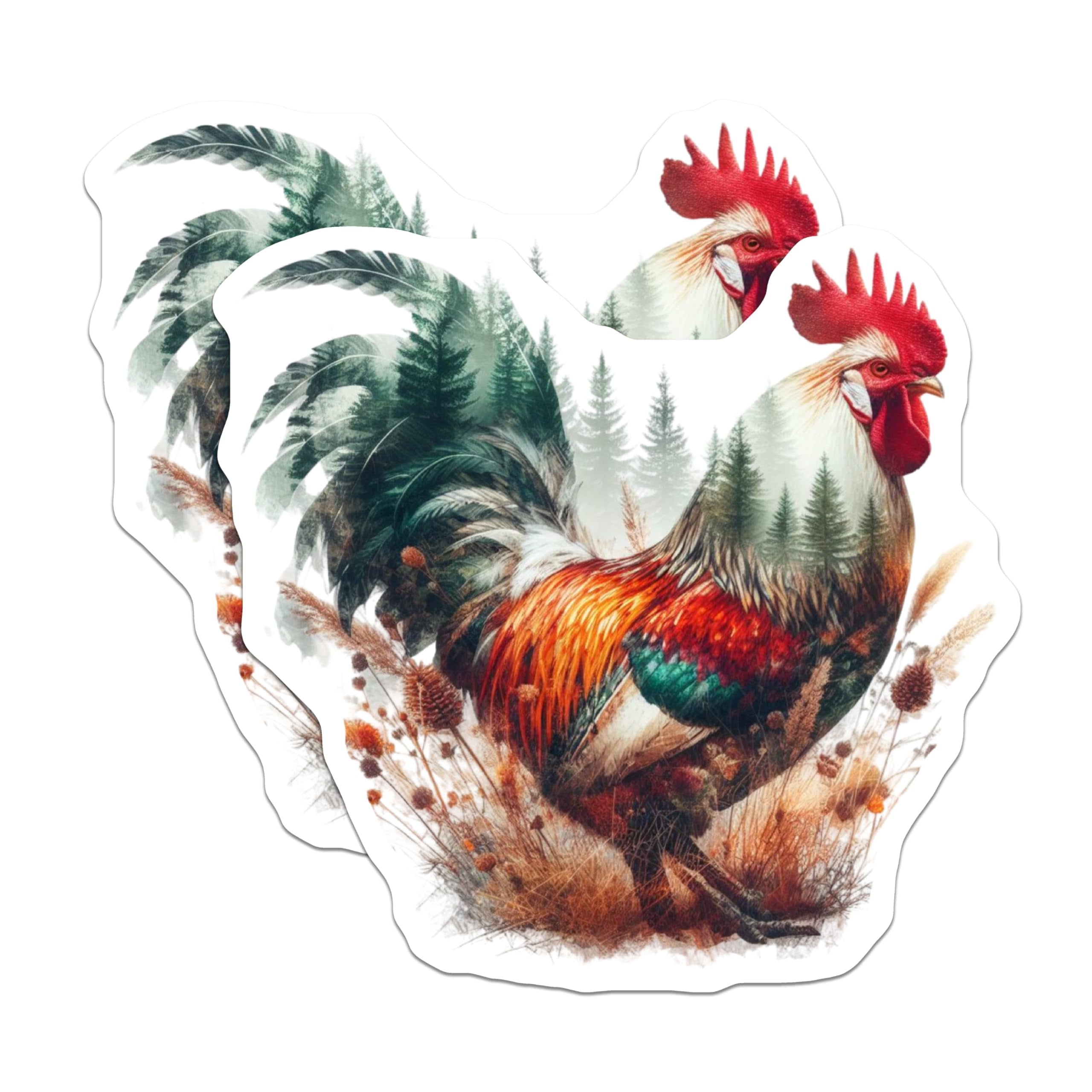 (2 Pack) Rooster Stickers - Forest Animal Art - Chicken Decal - 5" On ...