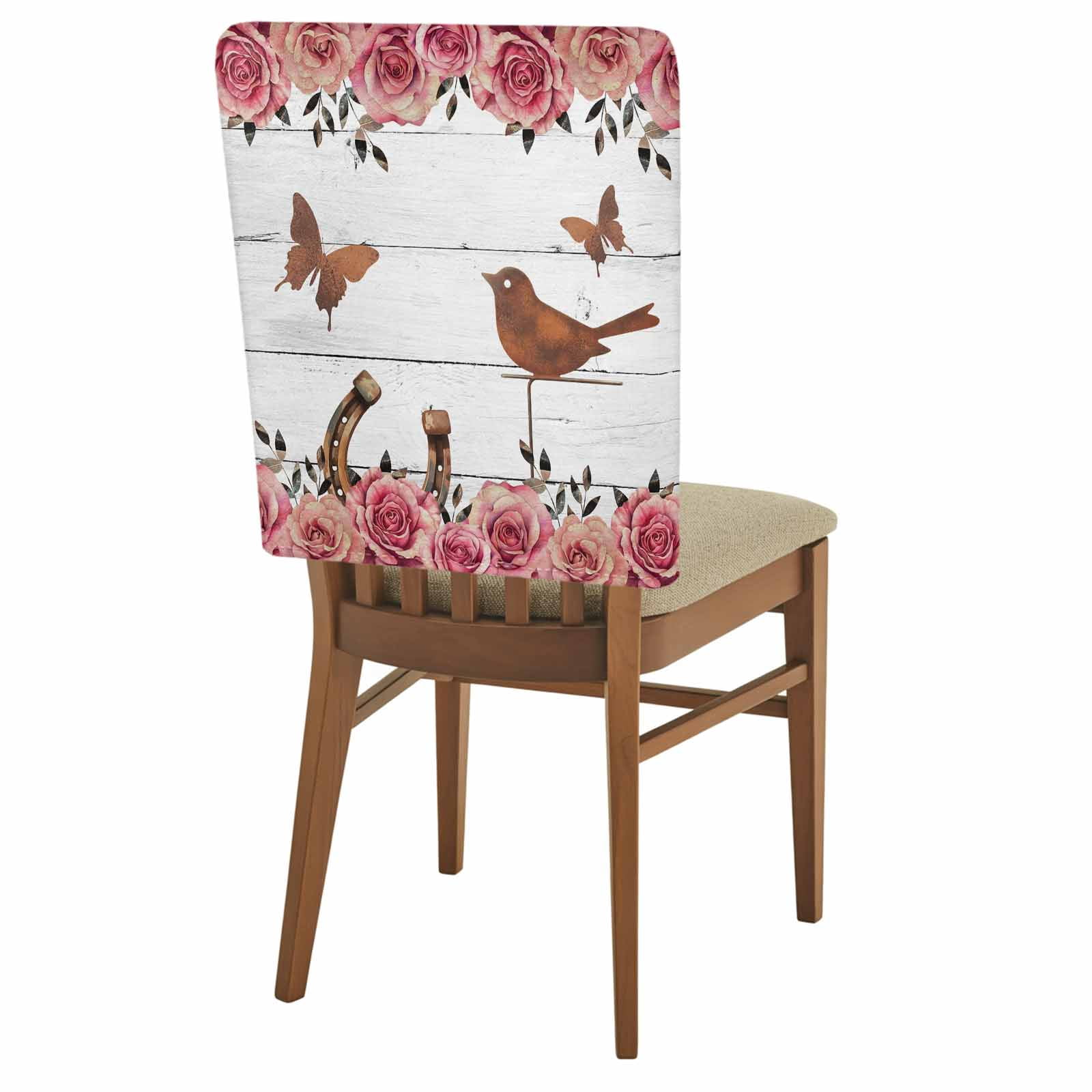 2 Pack Rose Horseshoes Bird Chair Back Covers Butterfly Vintage White ...