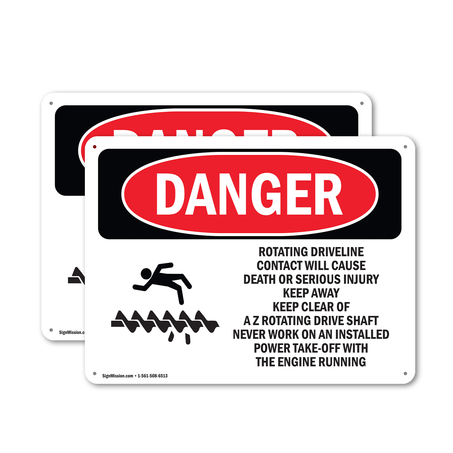 (2 Pack) Rotating Driveline Contact Cause Death OSHA Danger Sign 24 ...