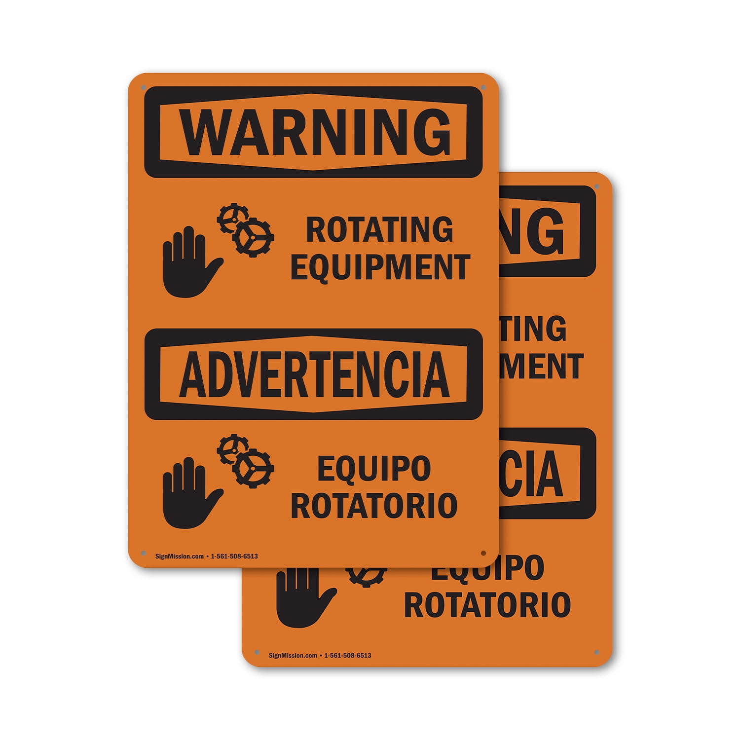 (2 Pack) Rotating Equipment With Symbol Bilingual OSHA Warning Sign 7 ...