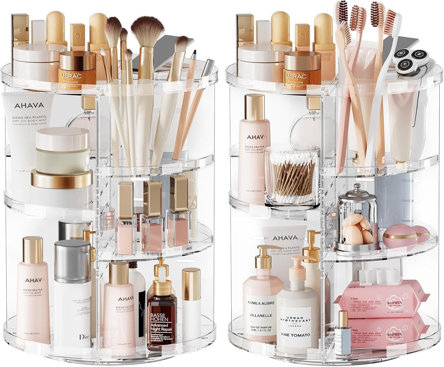 2 Pack Rotating Makeup Organizer for Vanity, Cosmetic Storage for ...