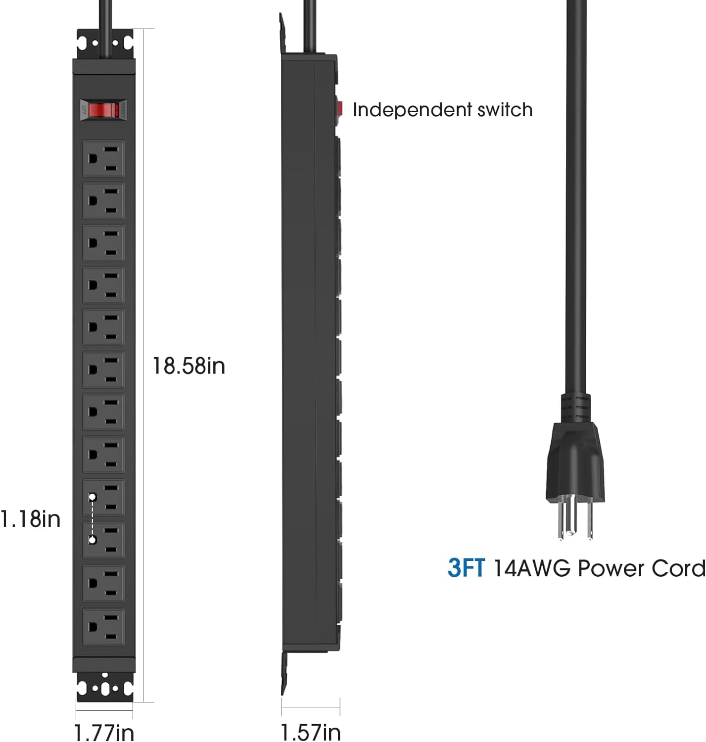 2 Pack Rotating Mountable Power Strip, 12 Outlet Wall Mount Surge ...