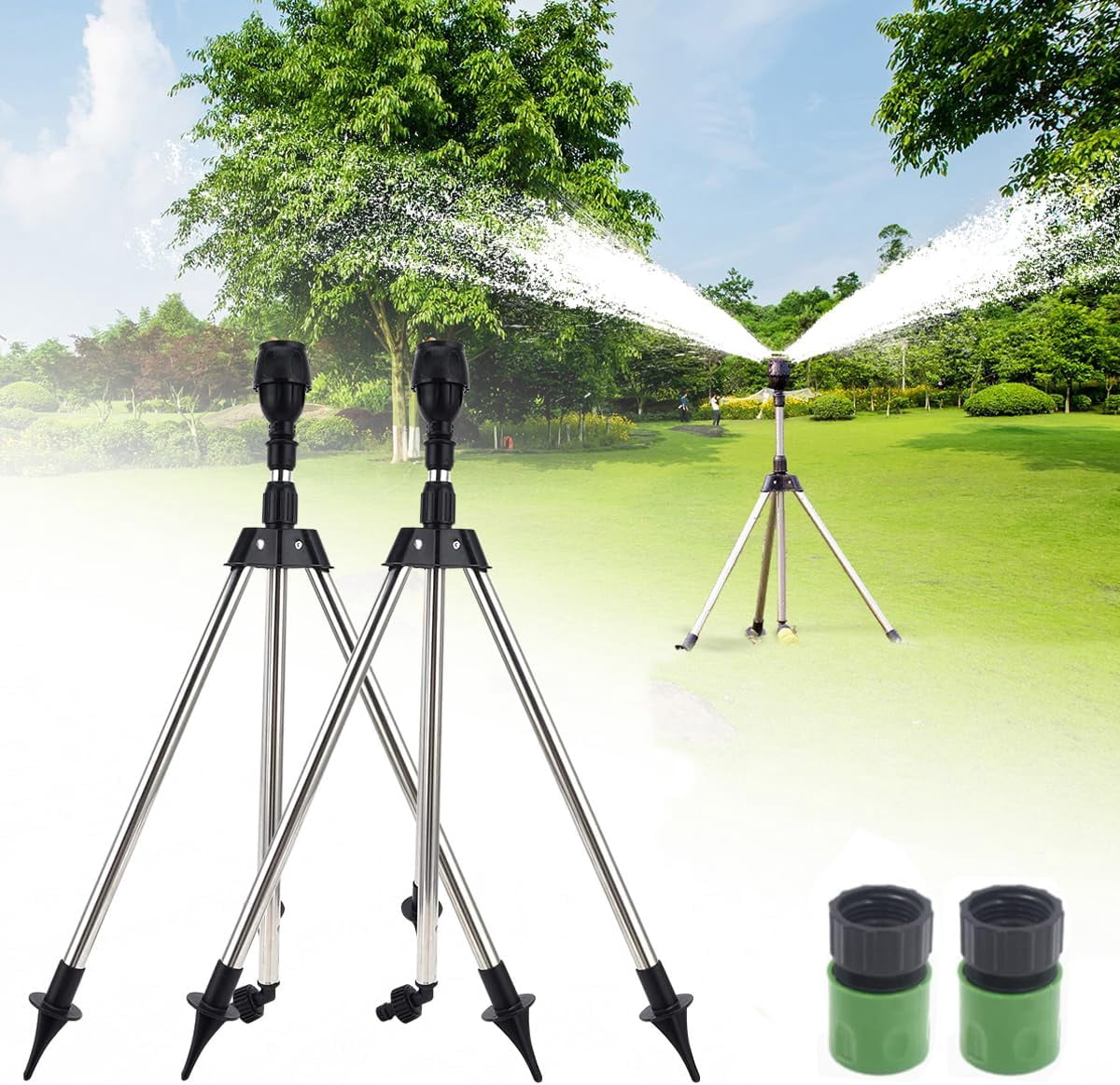 2 Pack Rotating Tripod Sprinkler, 360 Degree Automatic Rotating ...