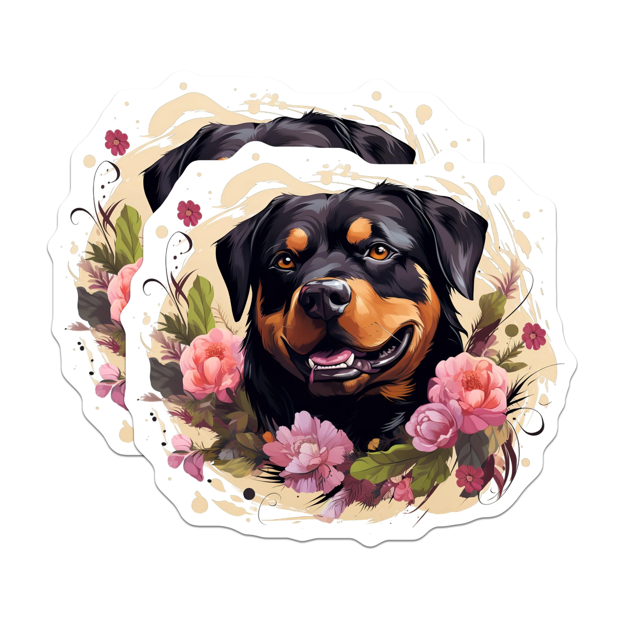(2 Pack) Rottweiler Floral Stickers - Dog Mom Lover Gift - Pet Art ...