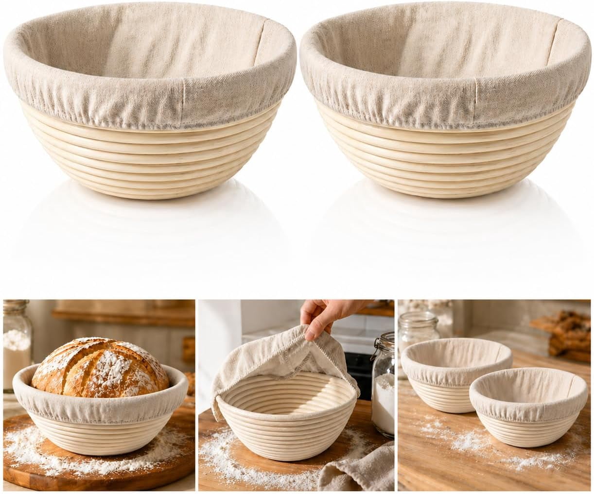 2-Pack Round Banneton Proofing Baskets with Liner for Artisan Bread ...