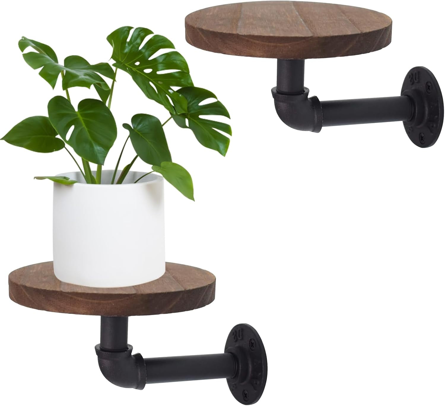 2 Pack Round Floating Wood Corner Shelves, Wall Mounted Display Rack 5. ...