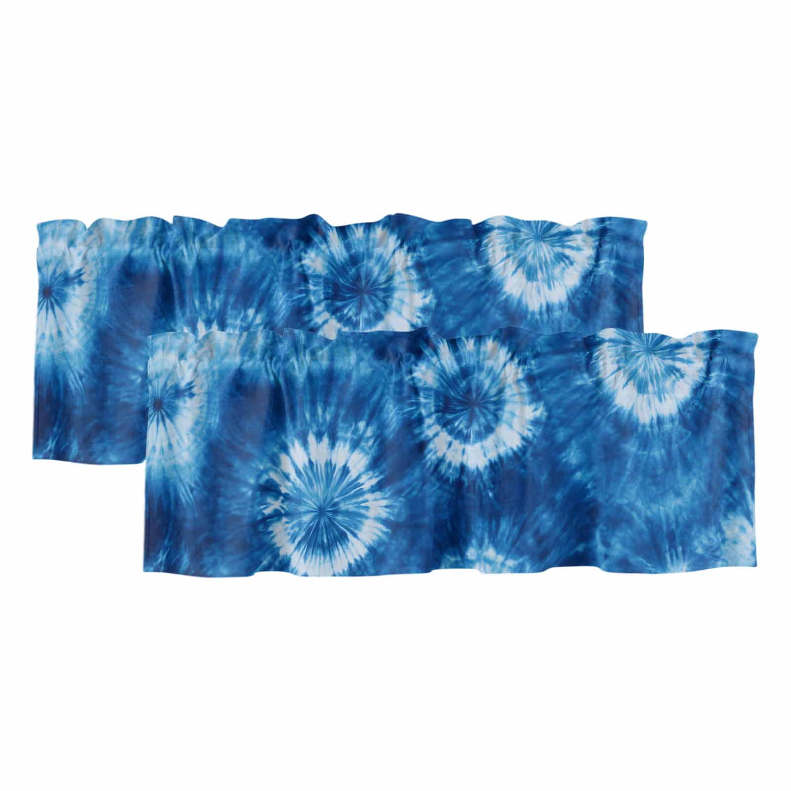2 Pack Round Floral Tie-dye Valance for Window Blue Watercolor Retro ...