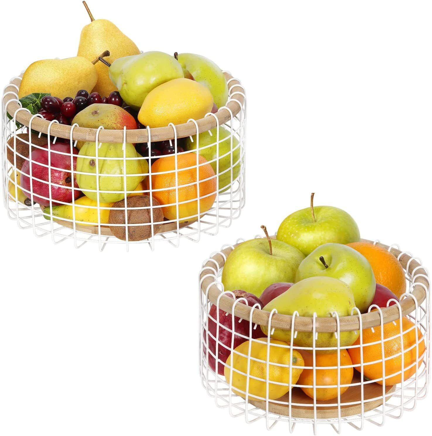 2 Pack Round Fruit Vegetable Storage Baskets Metal Wire Basket Kitchen ...