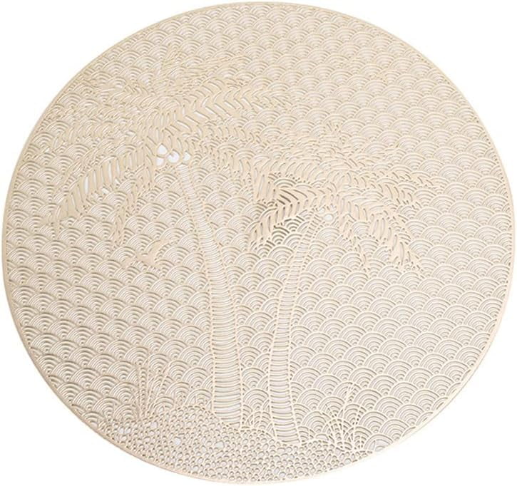 2 Pack Round Gold Placemats, Metallic Pressed Vinyl Table Mats Hollow ...