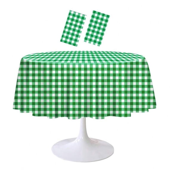 2 Pack Round Green And White Checkered Plastic Tablecloth 84 Inch ...
