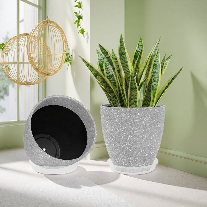 2-Pack Round Planter Pot 12 Inch, Lightweight Garden Pot with Drainage ...