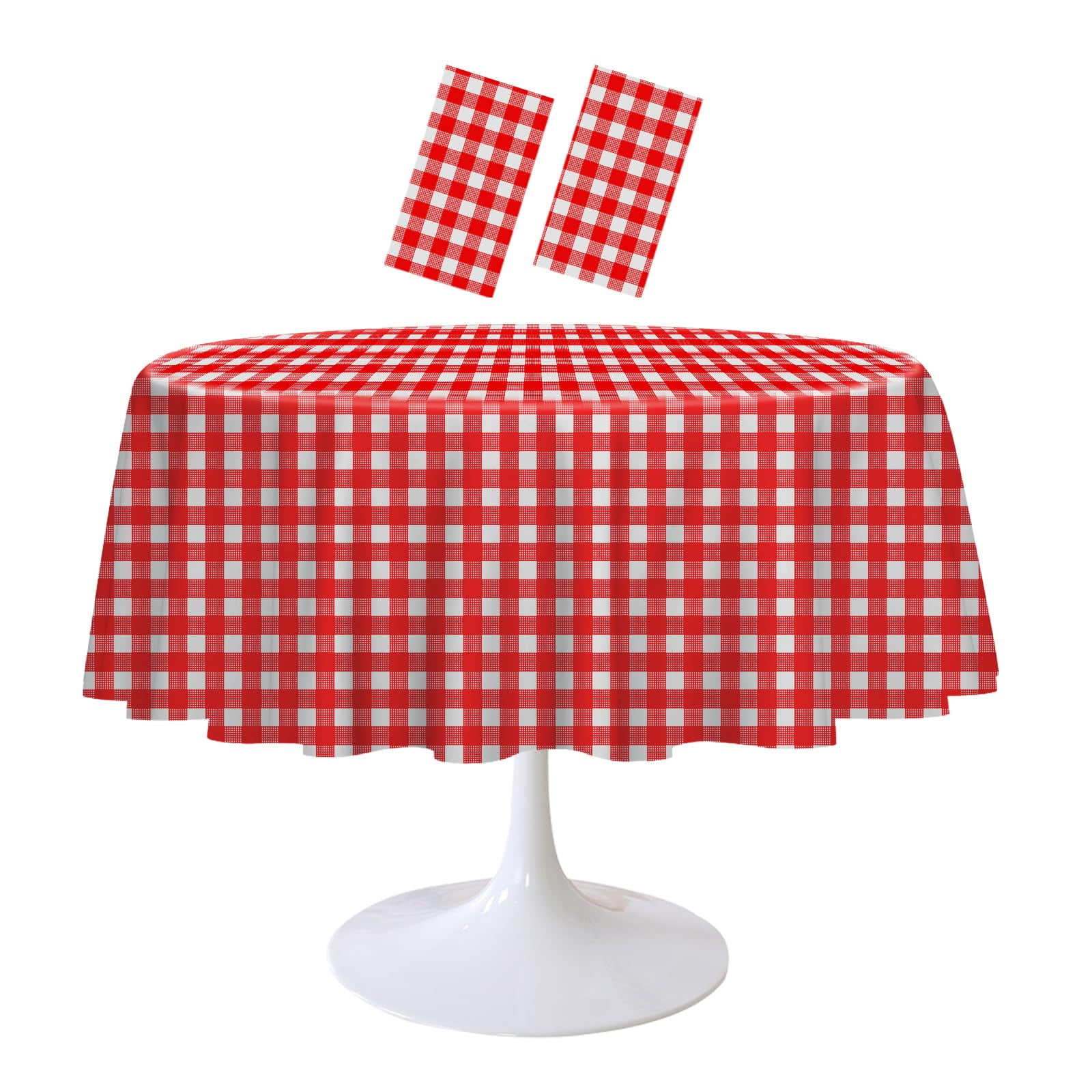 Red Gingham Tablecloth Round 84x84 Inch 2 Pack Disposable Plastic ...