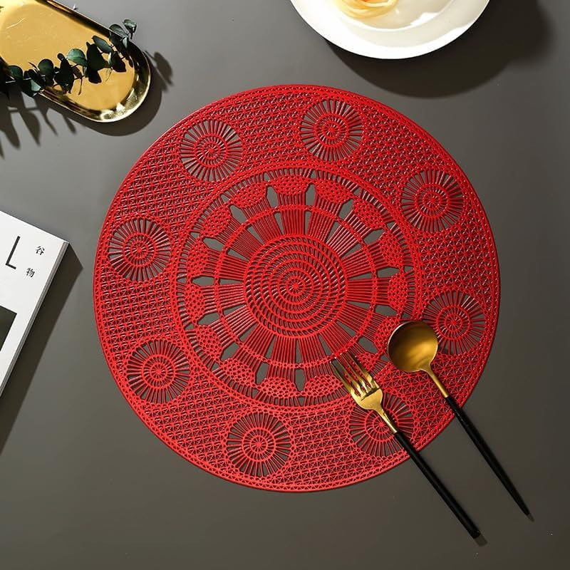 2 Pack Round Pressed Vinyl Placemats, PVC Table Mats for Holiday ...