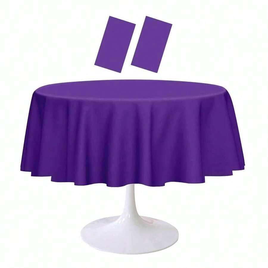 2 Pack Round Purple Plastic Tablecloth 84 X 84 Inch Disposable Table ...