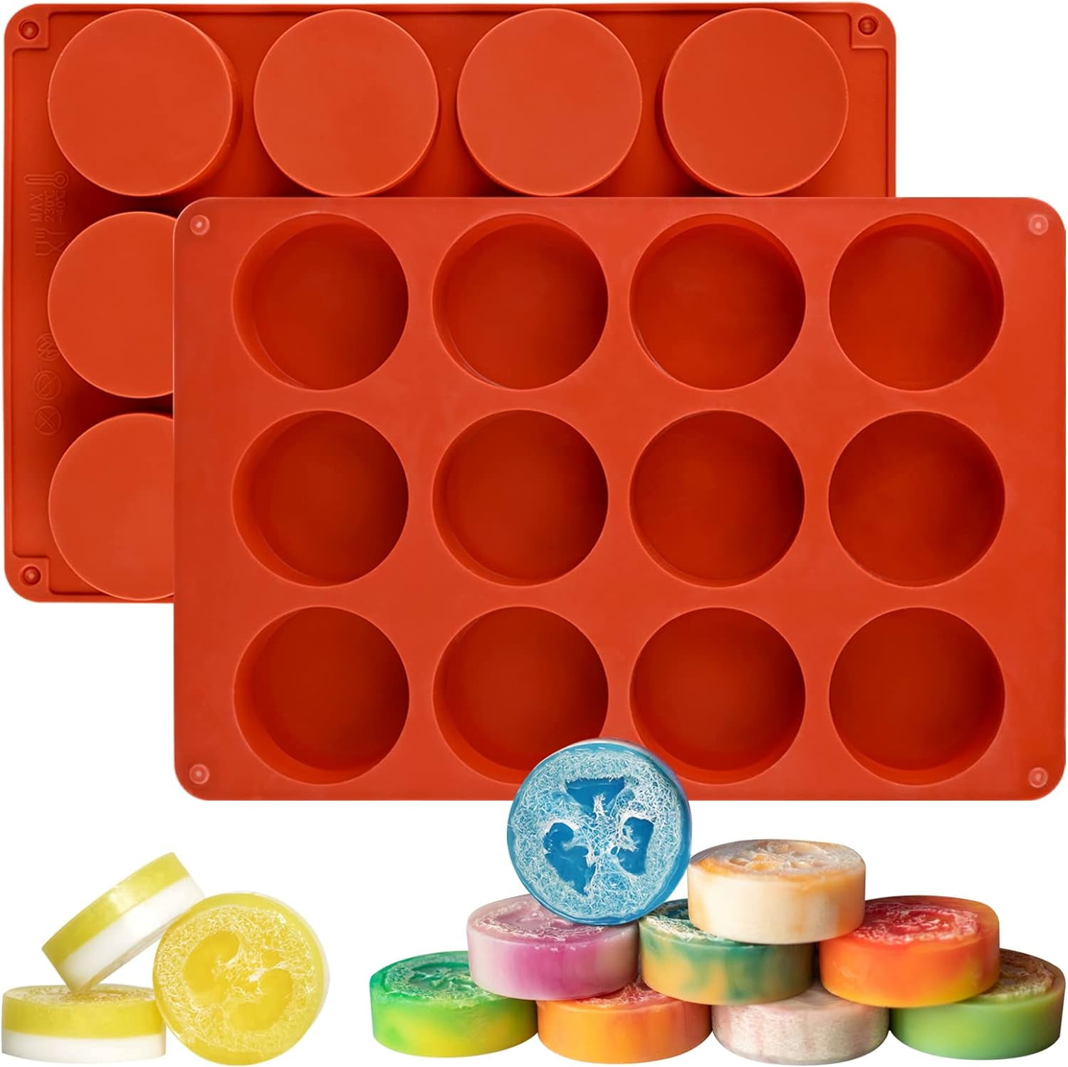 2 Pack Round Silicone Soap Molds 12 Cavity Cylinder Handmade Silicone ...