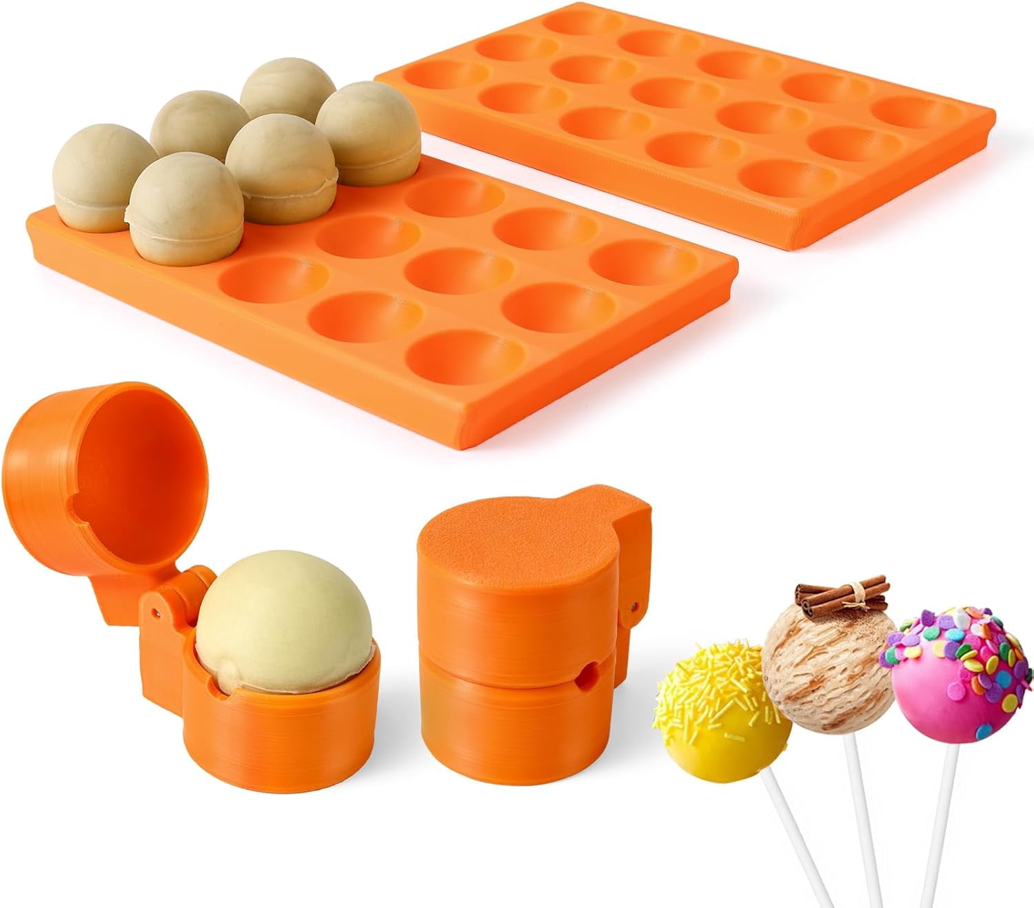 2-Pack Round Sphere Cake Pop Mold Press with Tray Set, 3D Printed Cake ...