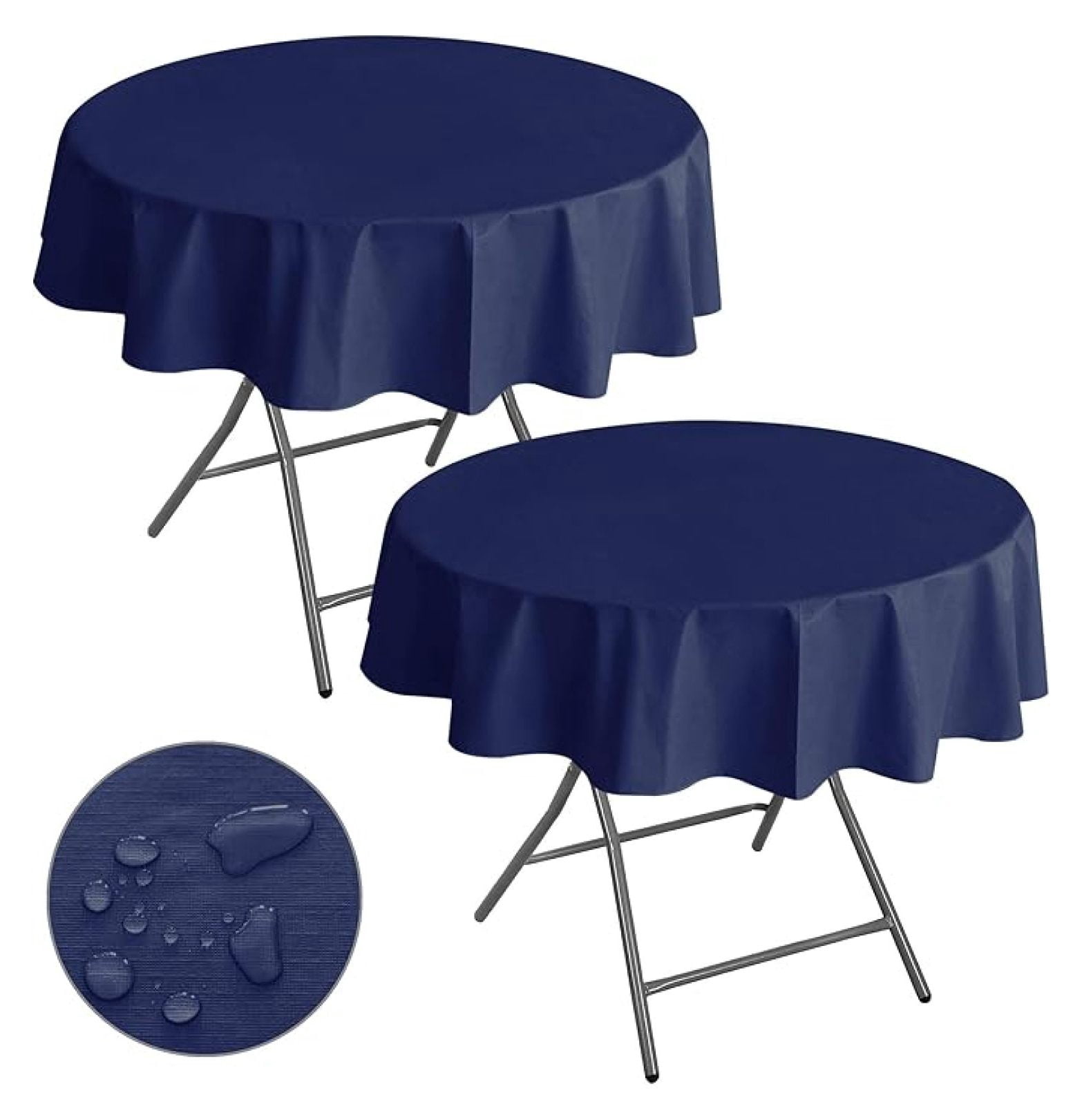 2 Pack Round Vinyl Tablecloth - 60 Inch, Plastic/Navy Table Cover with ...