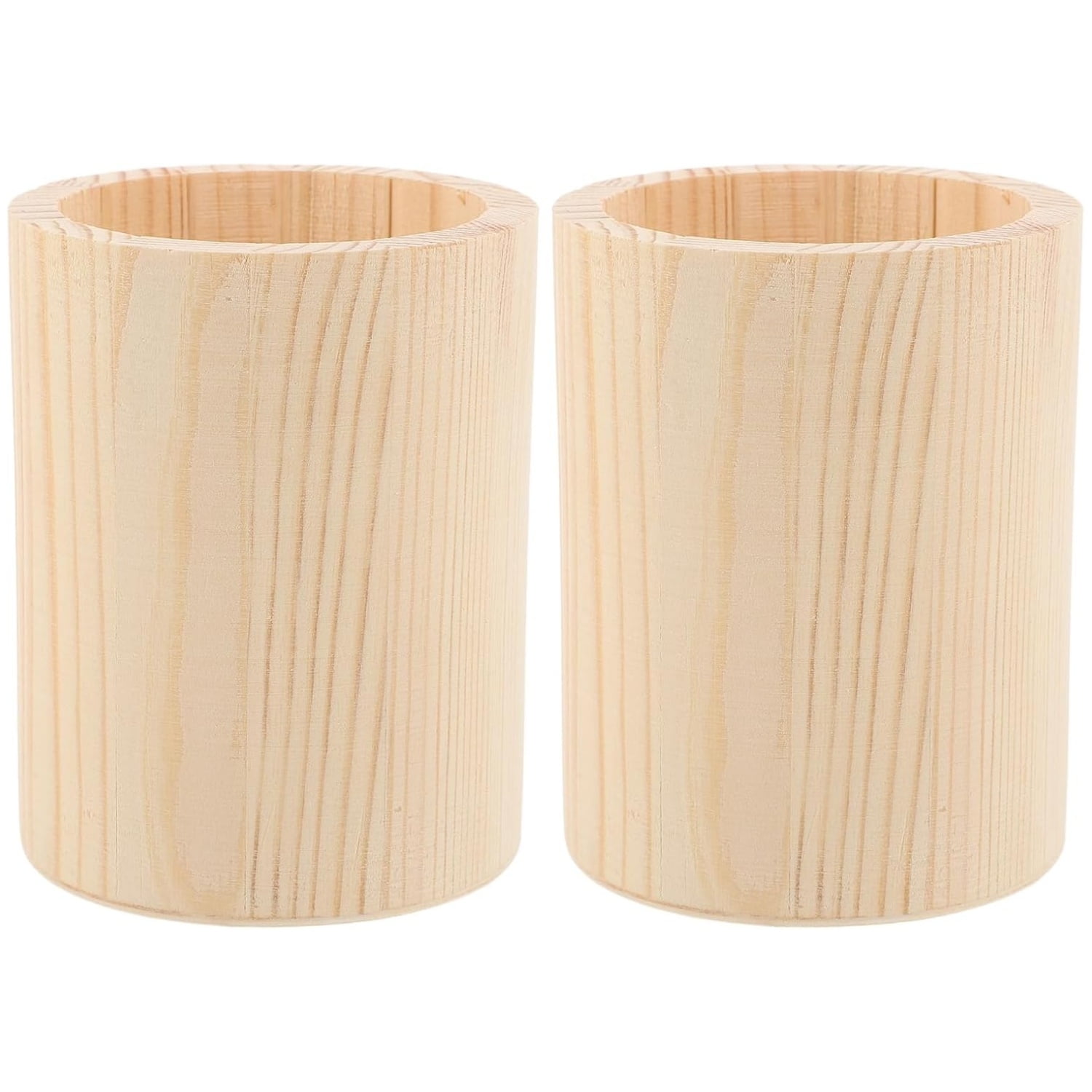 2 Pack Round Wood Pen Holder Wooden Pencil Storage Box Portable Storage ...