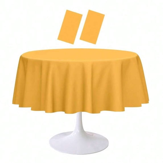 2 Pack Round Yellow Plastic Tablecloth 84 X 84 Inch Disposable Table ...