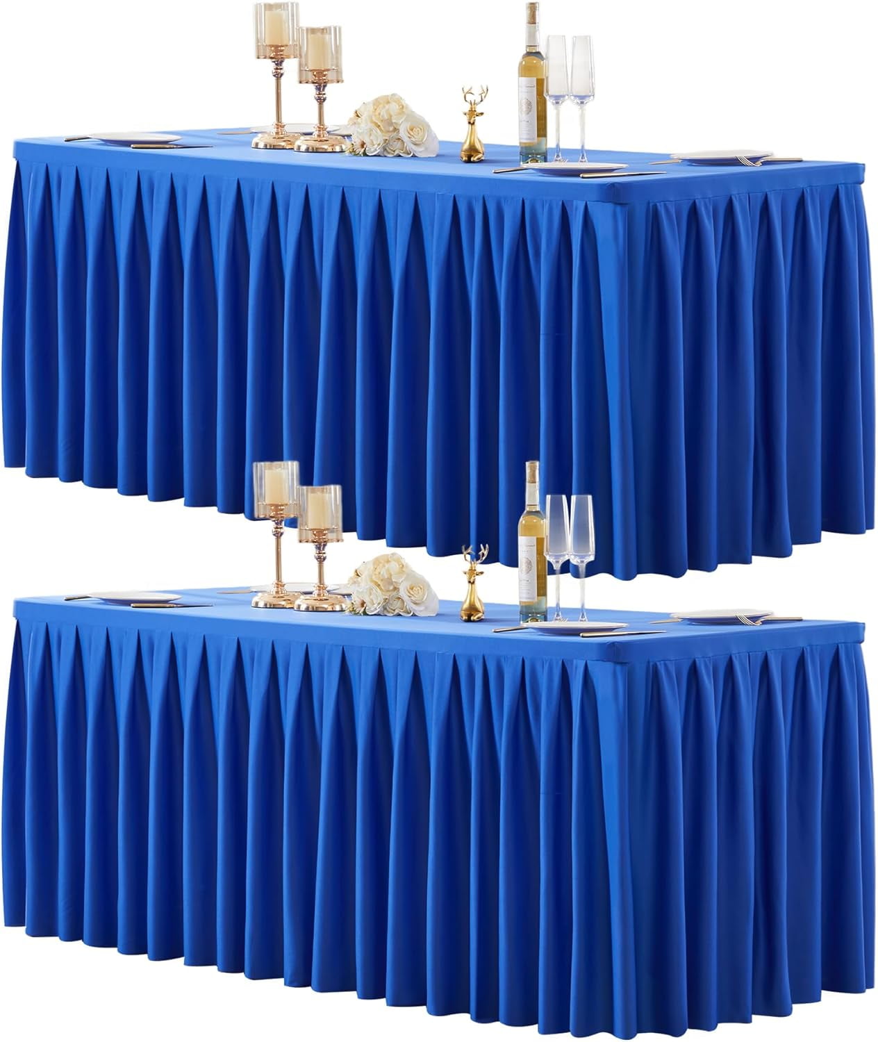 2 Pack Royal Blue Rectangle Tablecloth 8 FT Stretch Spandex Fitted ...