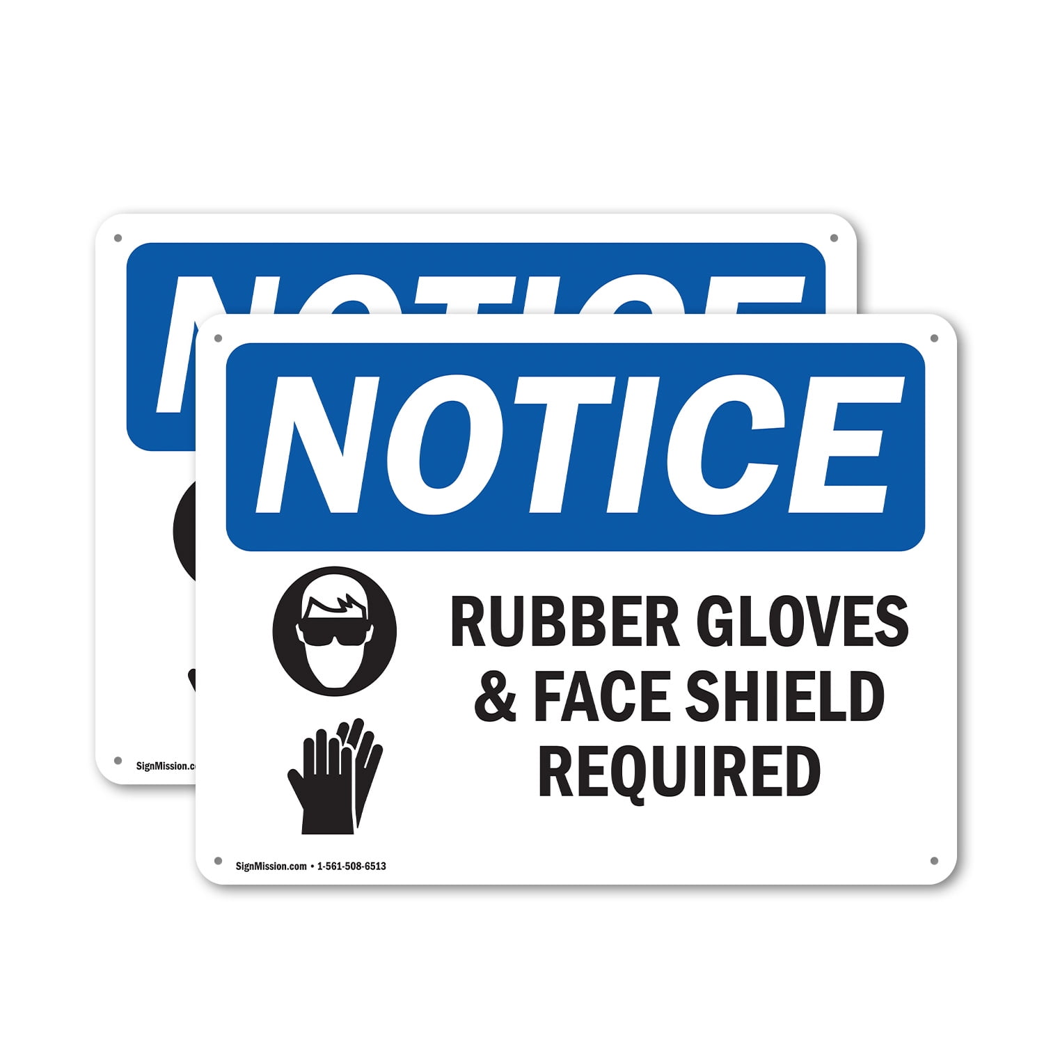 (2 Pack) Rubber Gloves & Face Shield Required OSHA Notice Sign 18 Inch ...