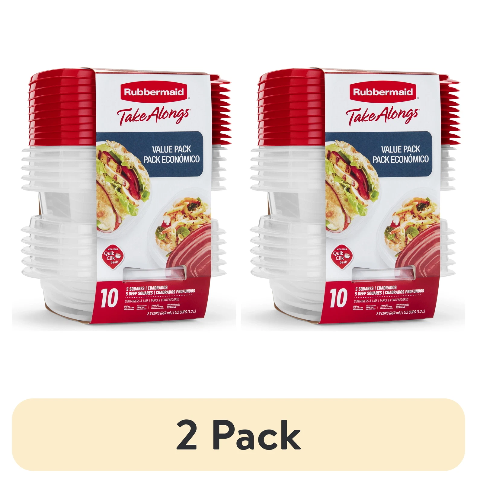 (2 Pack) Rubbermaid Takealongs Food Storage Containers, 10 Piece Set ...
