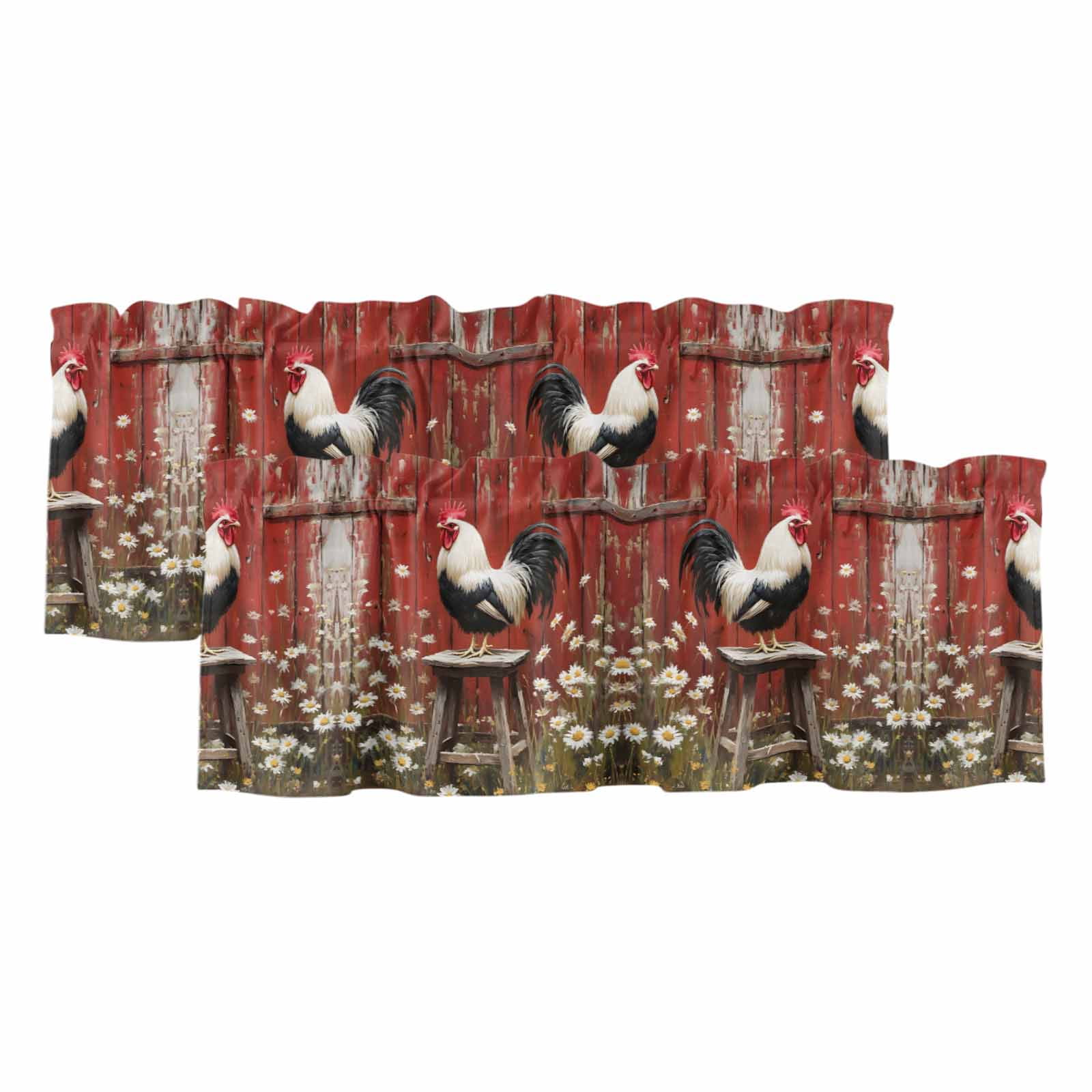 2 Pack Rustic Farmhouse Valance for Window Rustic Red Barn Rooster ...