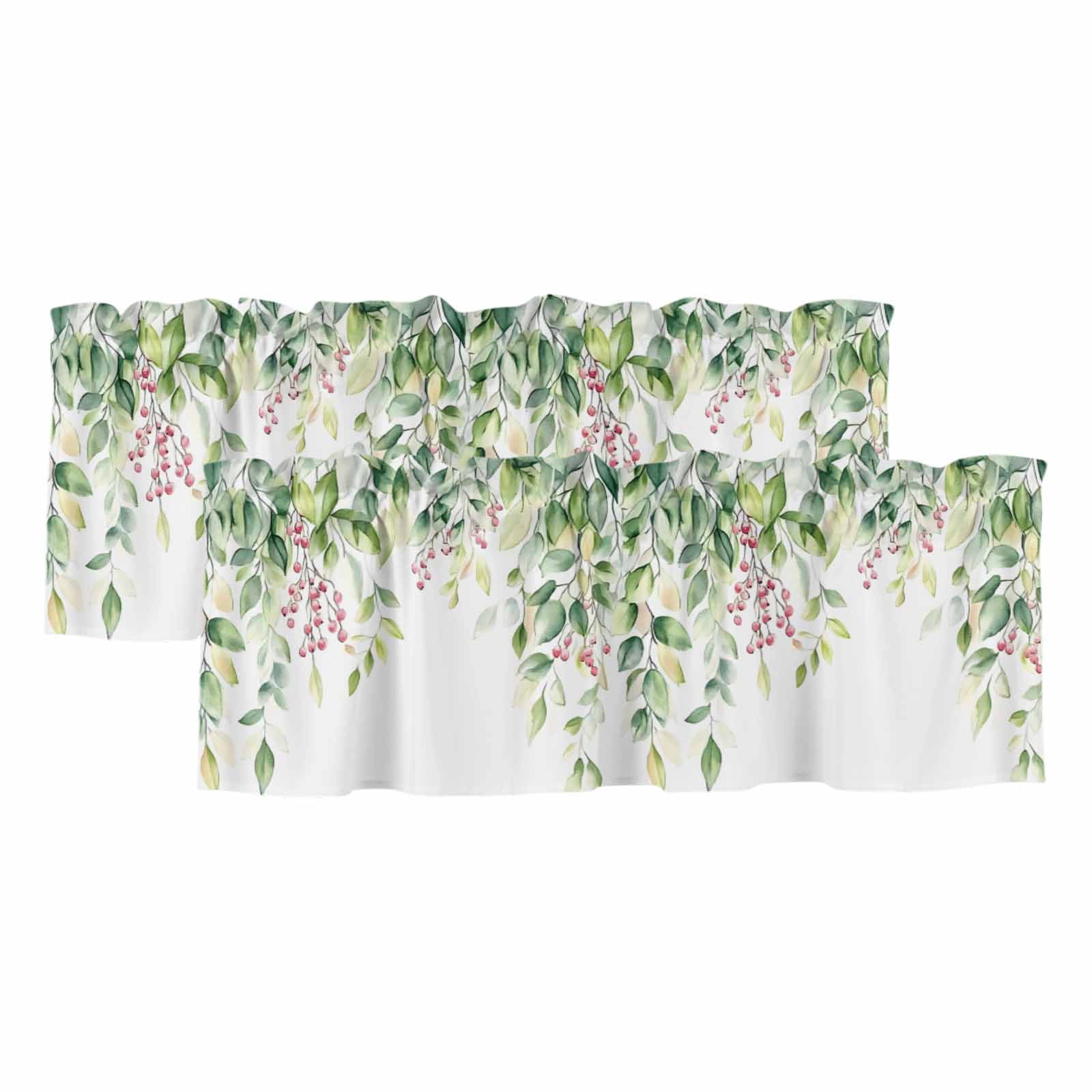 2 Pack Rustic Green Valance for Window Eucalyptus Leaf Red Fruit ...