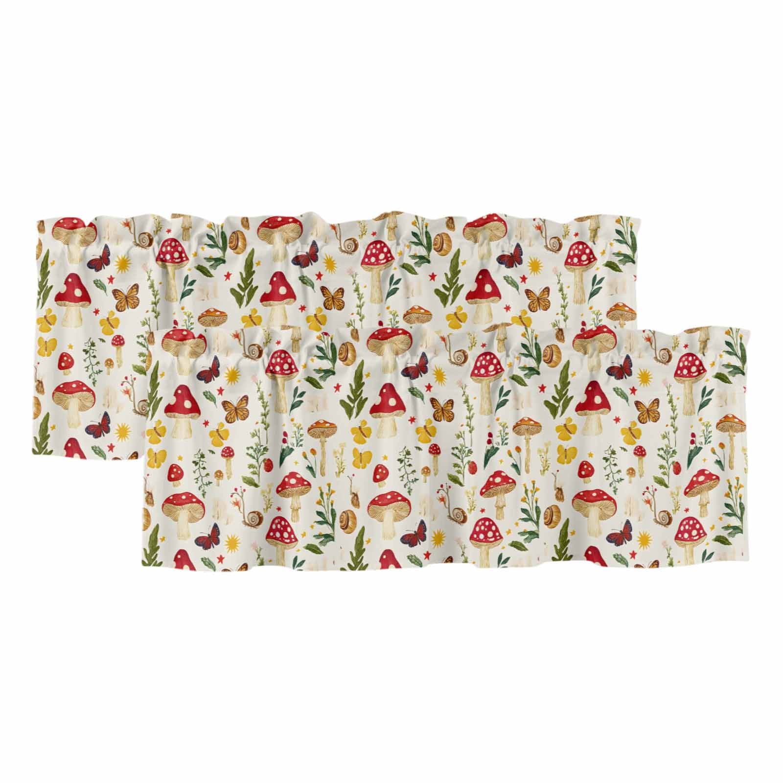 2 Pack Rustic Mushroom Valance for Window Leaf Butterfly Botanical ...