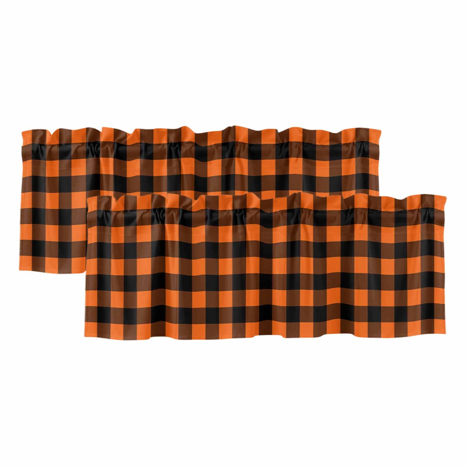 2 Pack Rustic Orange Valance for Window and Black Buffalo Plaid Kitchen ...