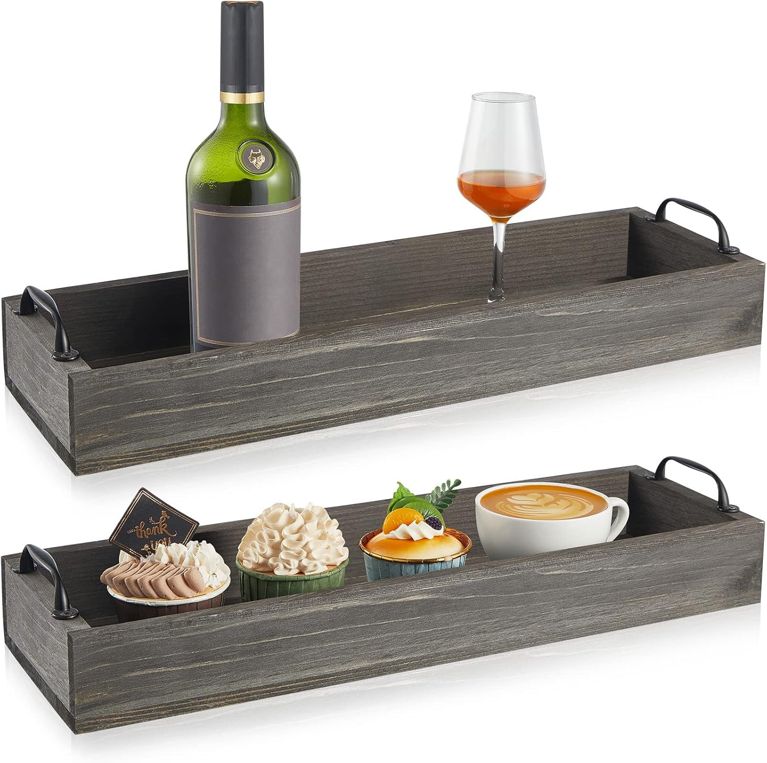 2 Pack Rustic Wooden Serving Trays Rustic Wooden Long Serving Trays ...