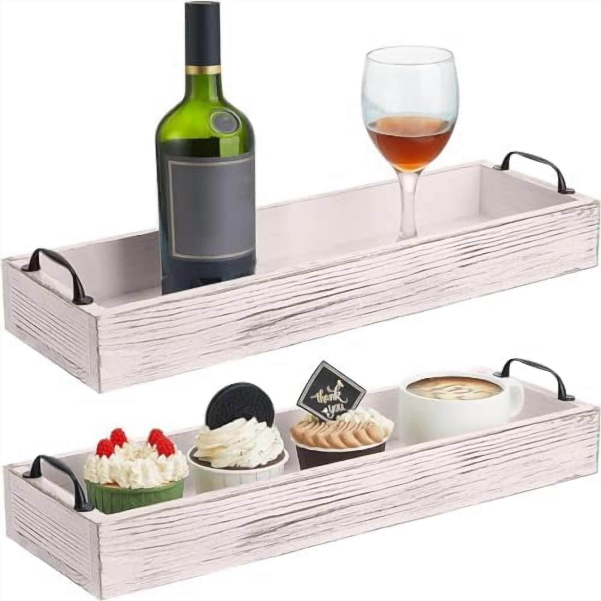 2 Pack Rustic Wooden Serving Trays Rustic Wooden Long Serving Trays ...
