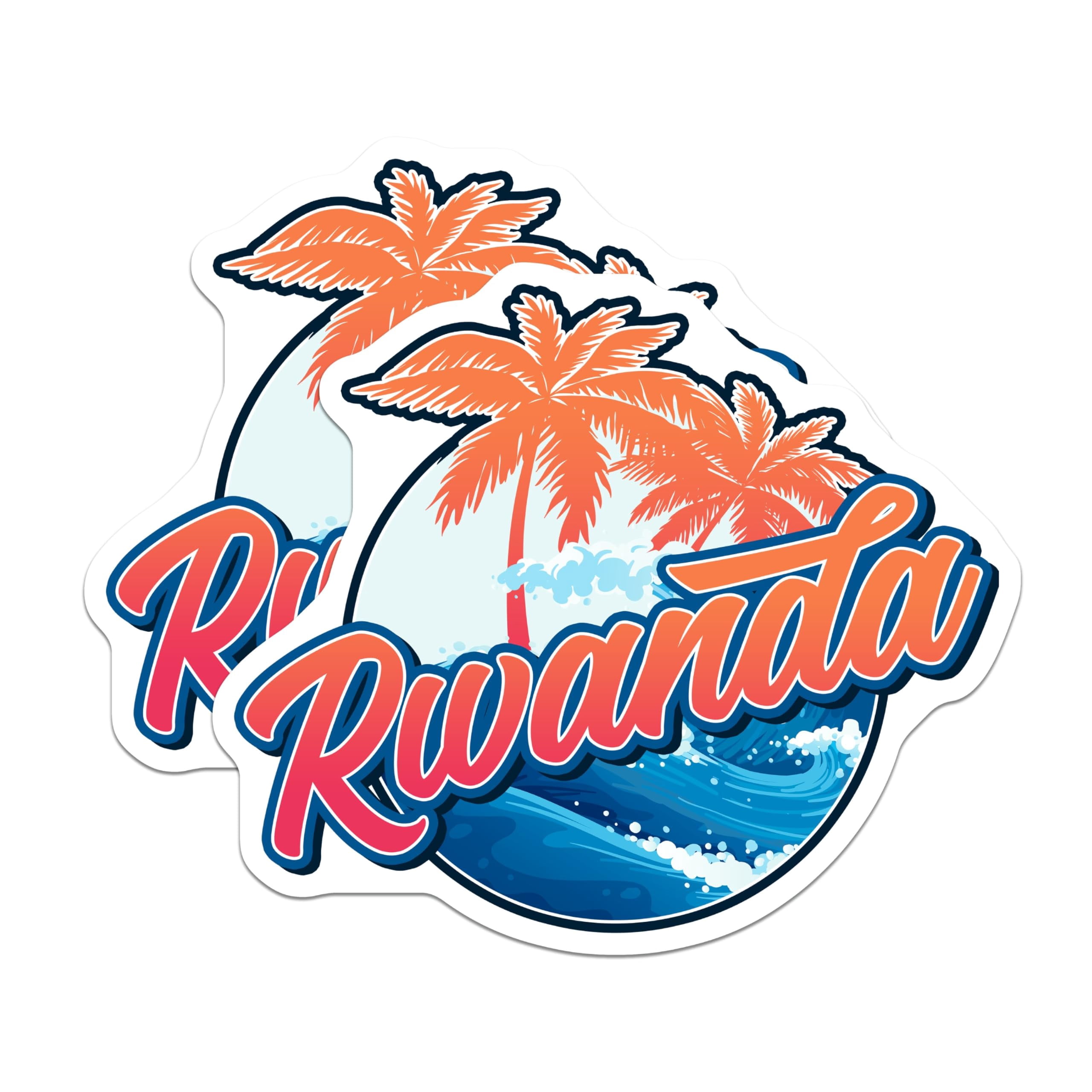 (2 Pack) Rwanda Stickers - Palm Tree Wave Design - Travel Destination ...