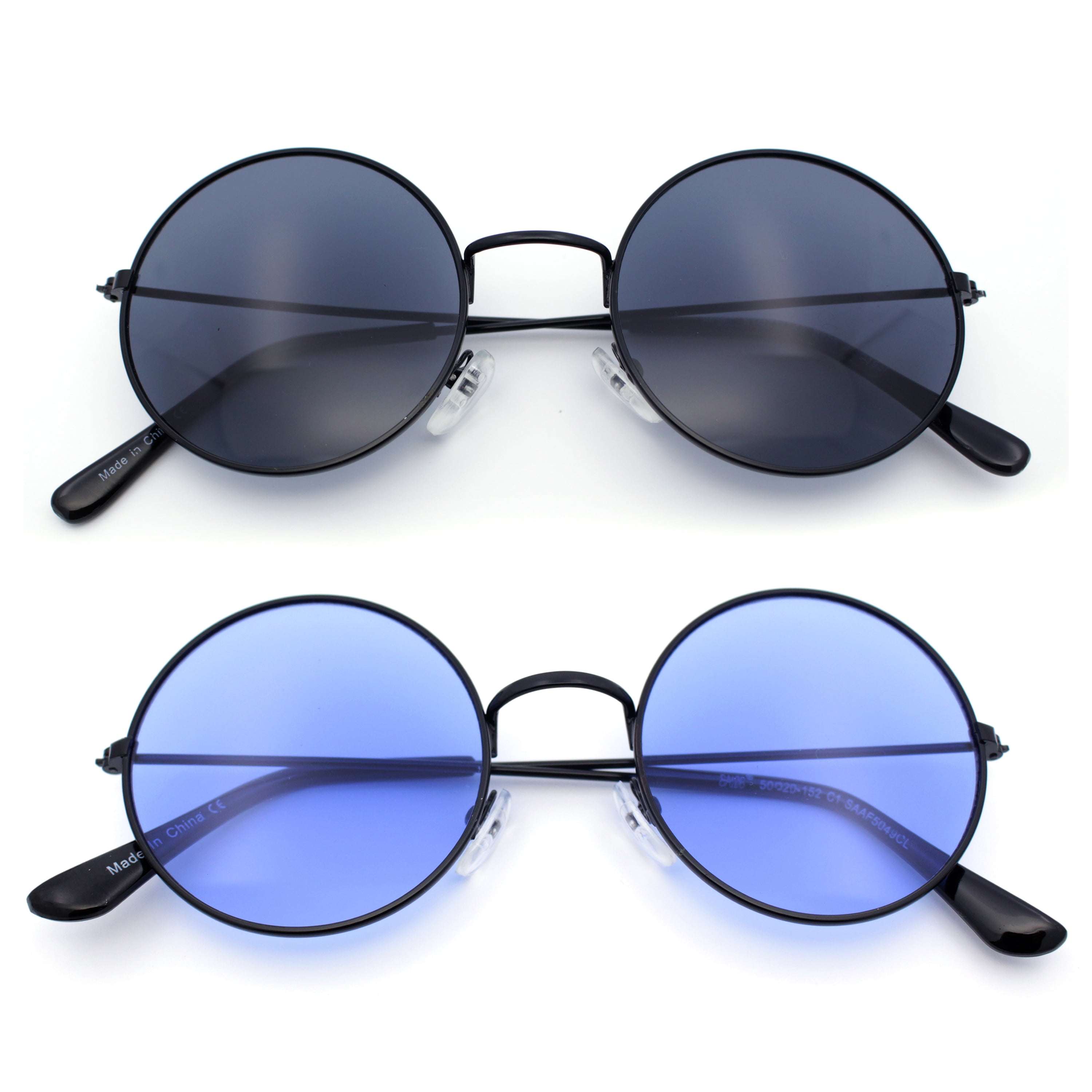 (2-Pack) SA106 Retro Vintage Flat Color Circle Round Lens Sunglasses 1 ...