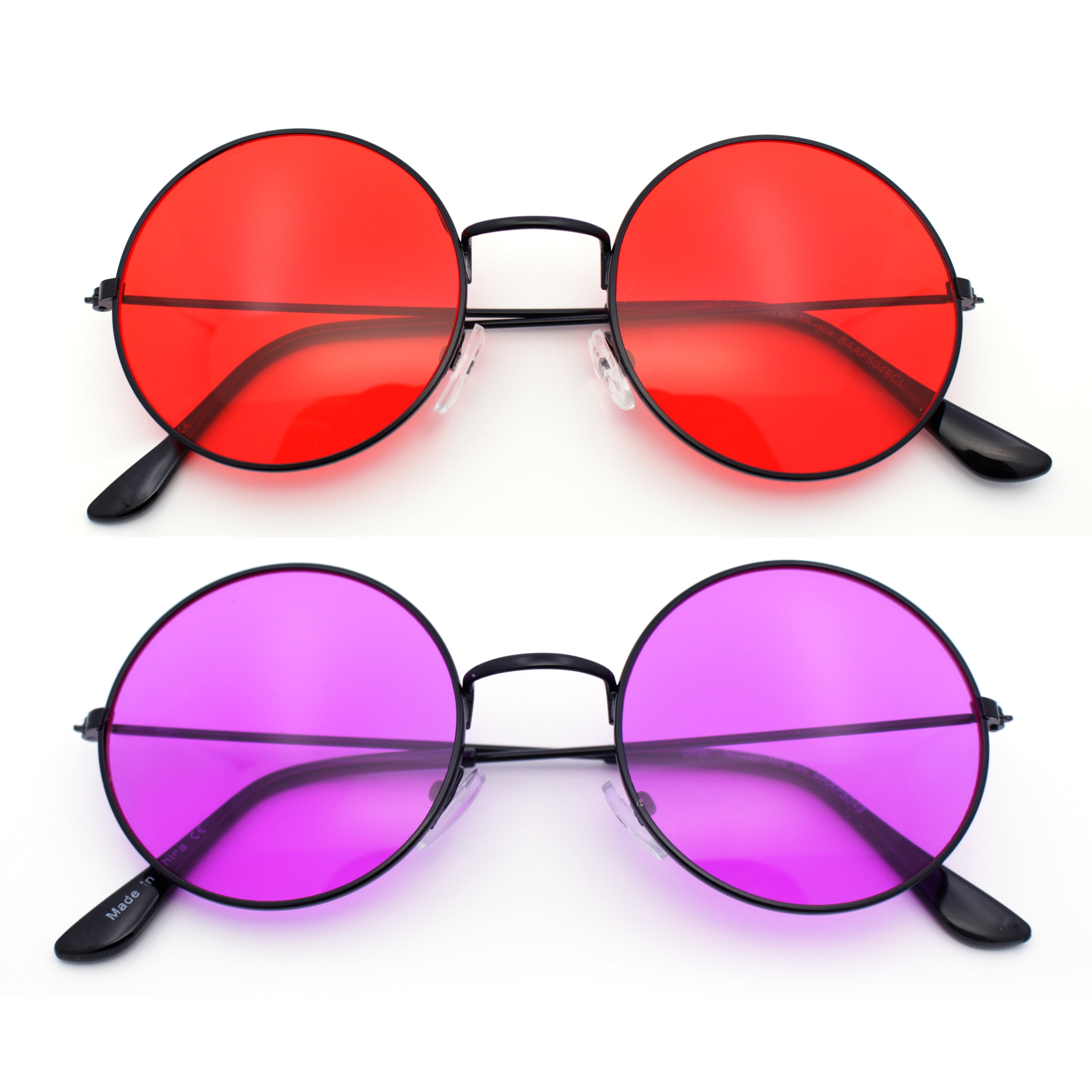 (2-Pack) SA106 Retro Vintage Flat Color Circle Round Lens Sunglasses 1 ...