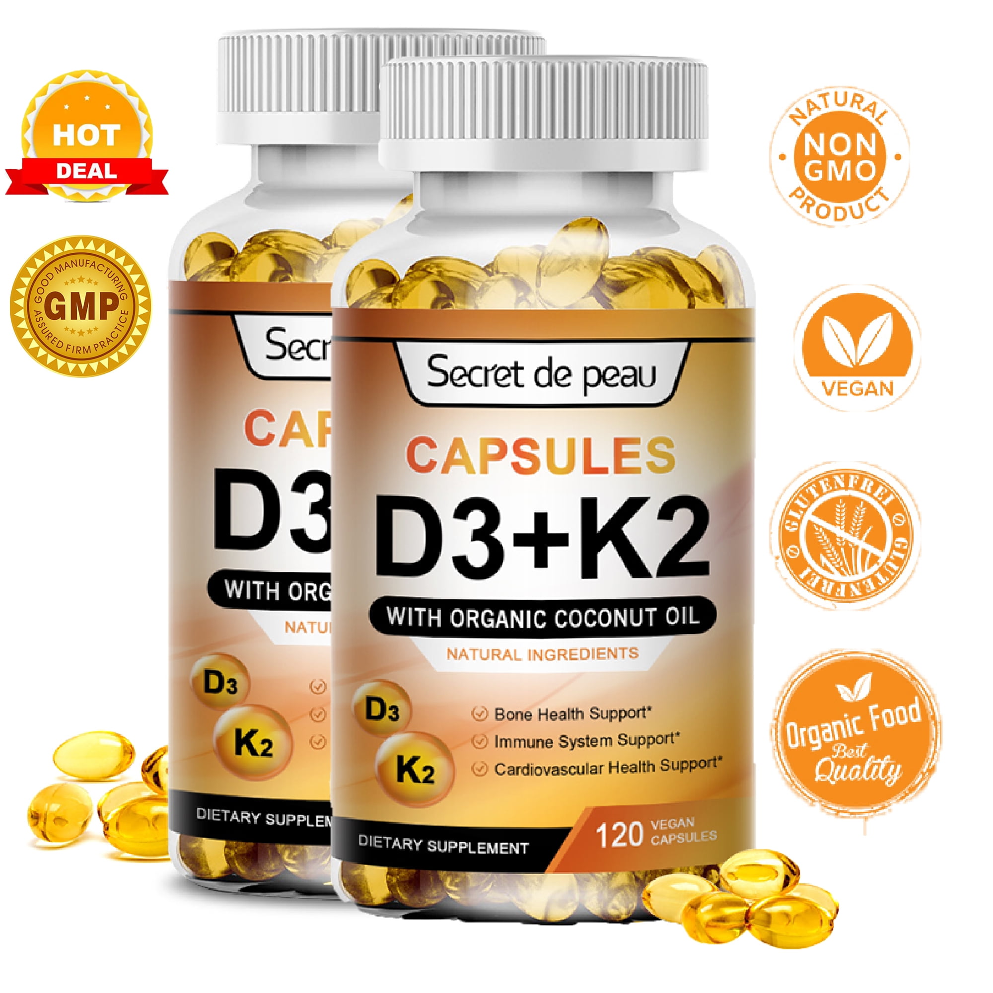 (2 Pack) SDP Vitamins D3 & K2 Dietary Supplement, Supports Healthy ...
