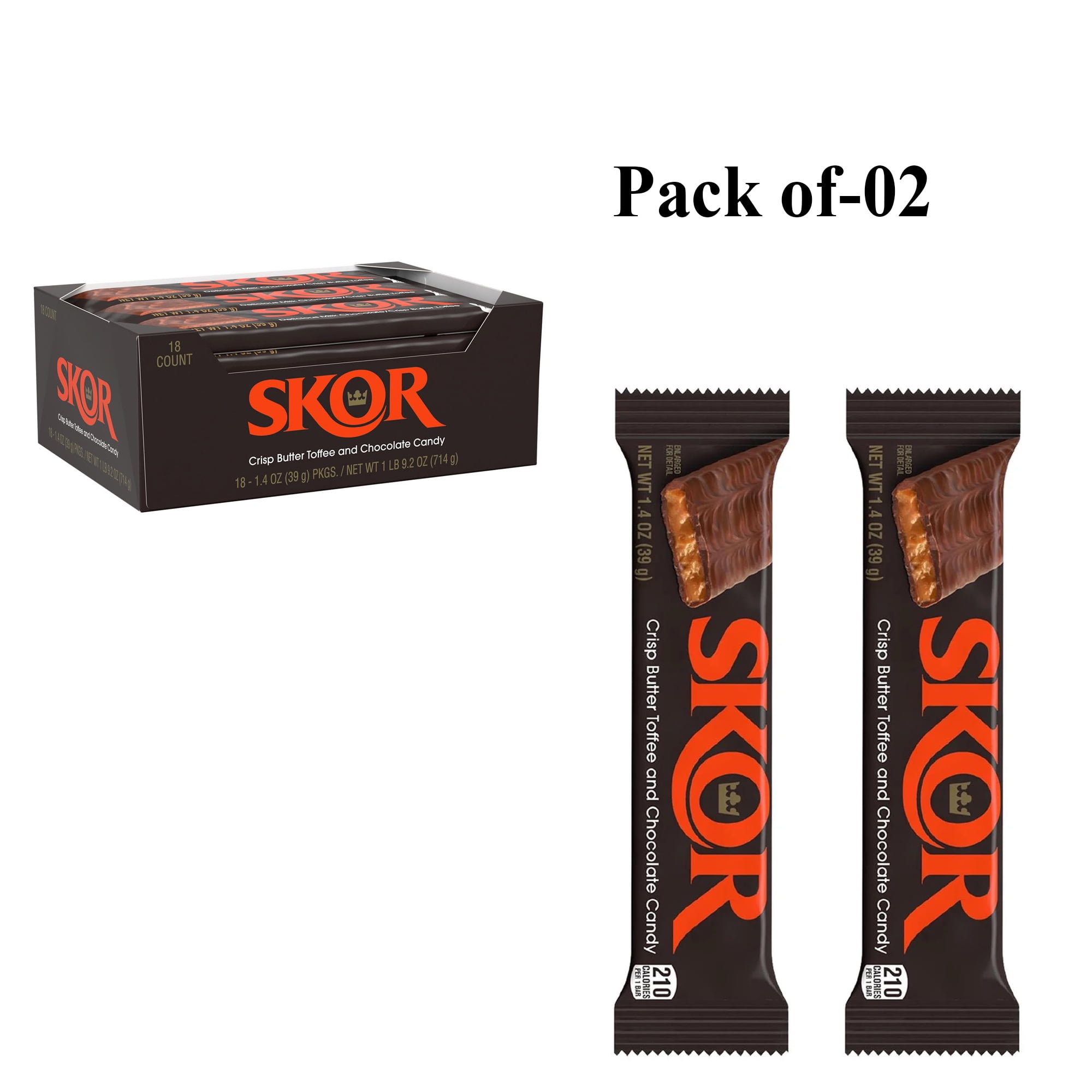 2 Pack SKOR Crisp Butter Toffee and Chocolate Candy Bars | 1.4 Oz Per ...