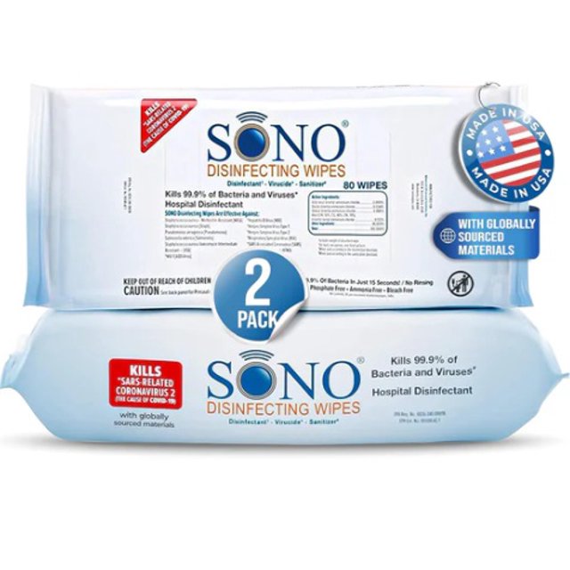 2-Pack SONO Disinfecting Wipes 80ct Soft Pack - Walmart.com