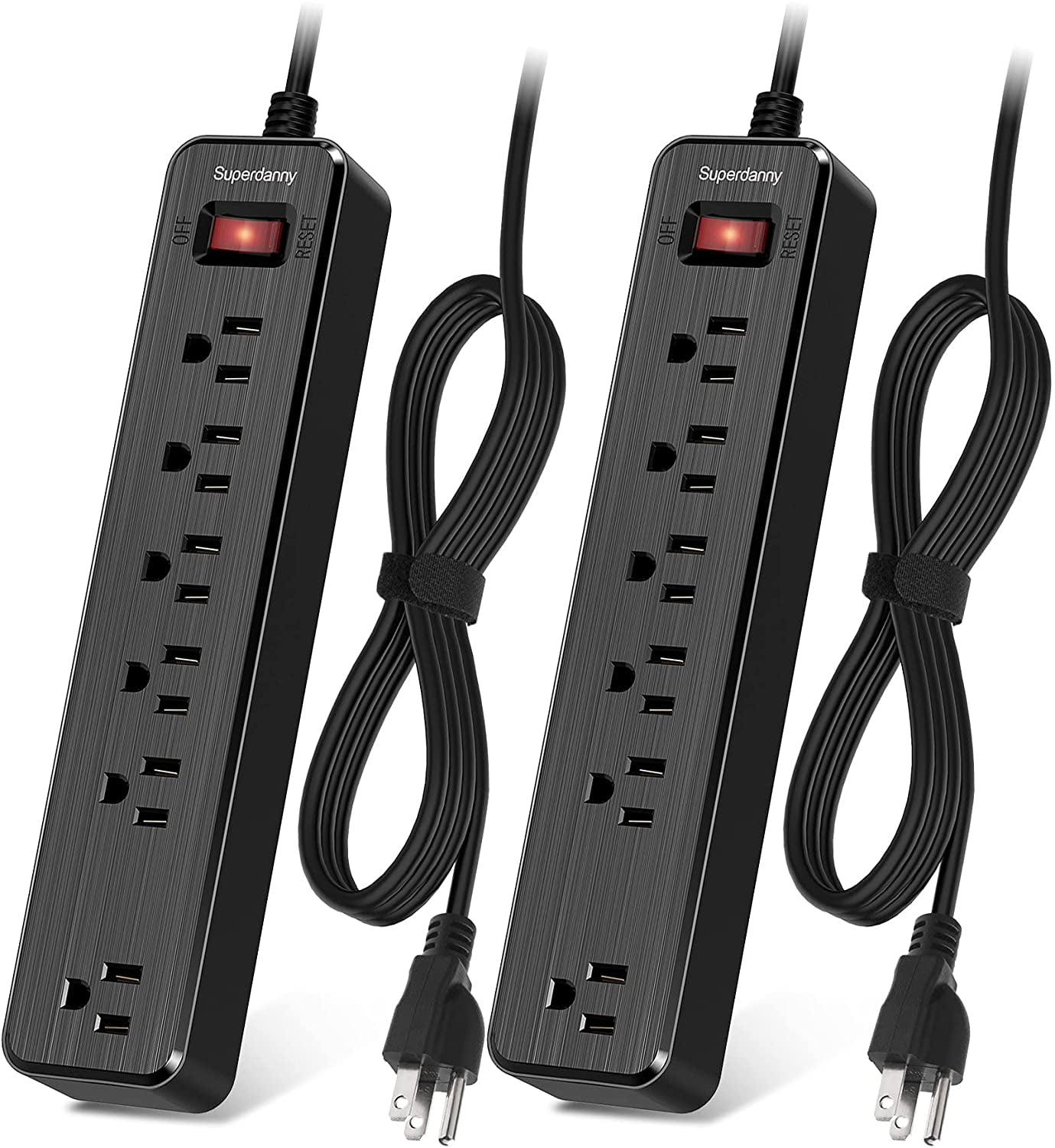 2 Pack SUPERDANNY 6-Outlet Power Strip Surge Protector 4.5 Ft Extension ...