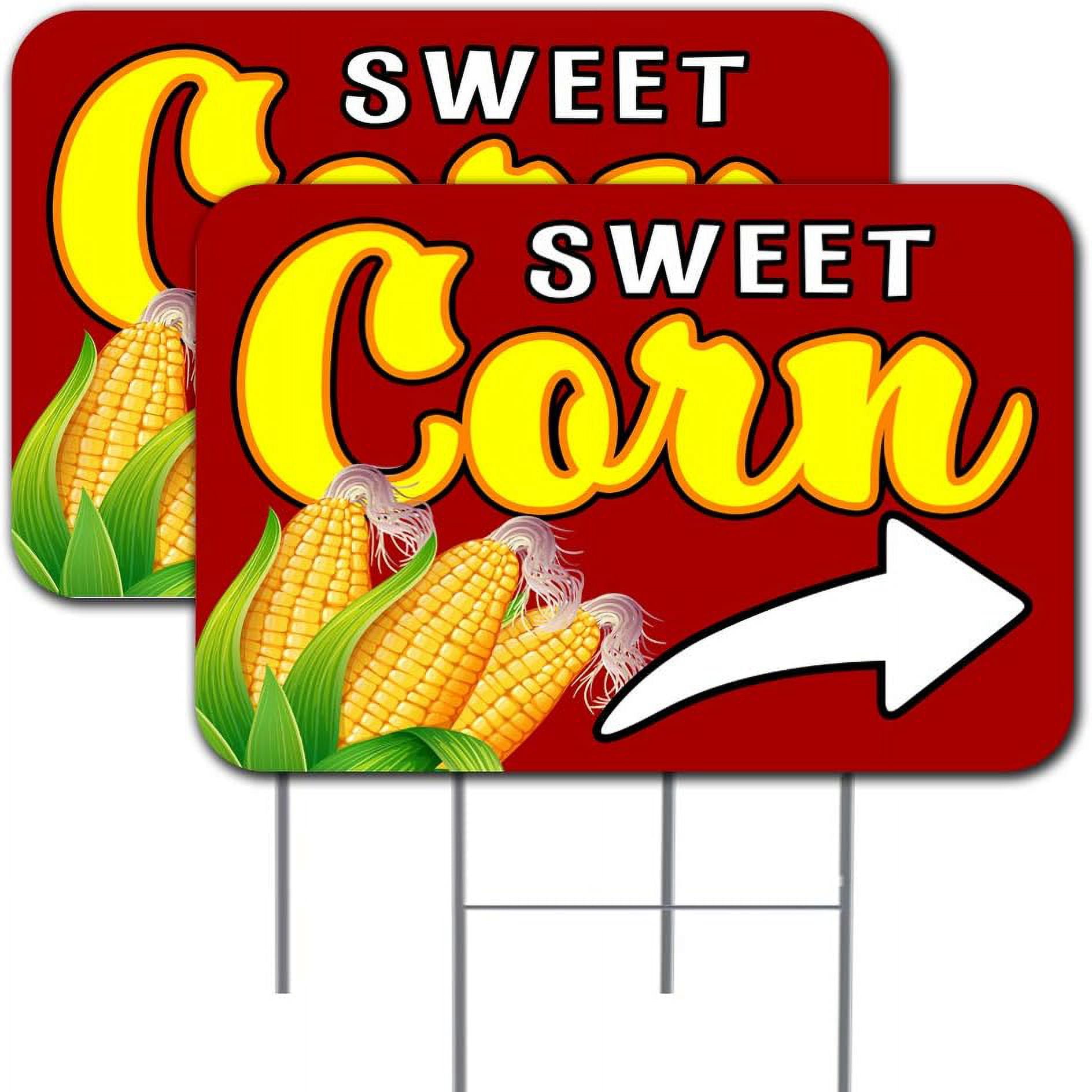 2 Pack SWEET CORN 16" x 24" - Double-Sided Print, with Metal Stakes ...