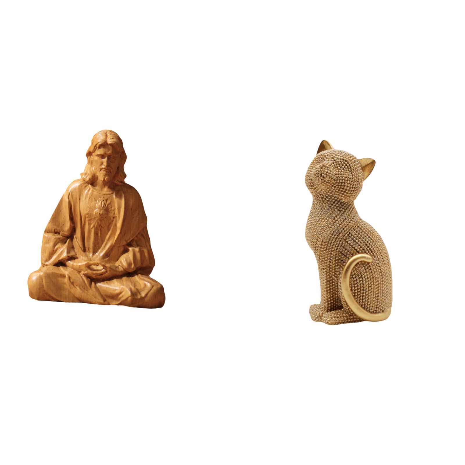 2 Pack Sacred Heart of Jesus Statue Catholic Cat Figurine Resin ...