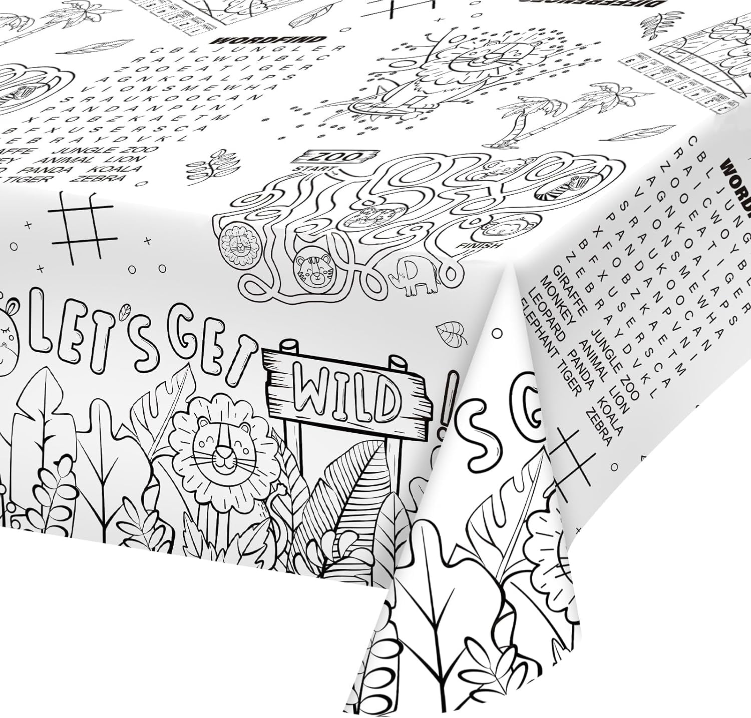 2 Pack Safari Jungle Theme Kids Coloring Paper Tablecloth, Interactive ...