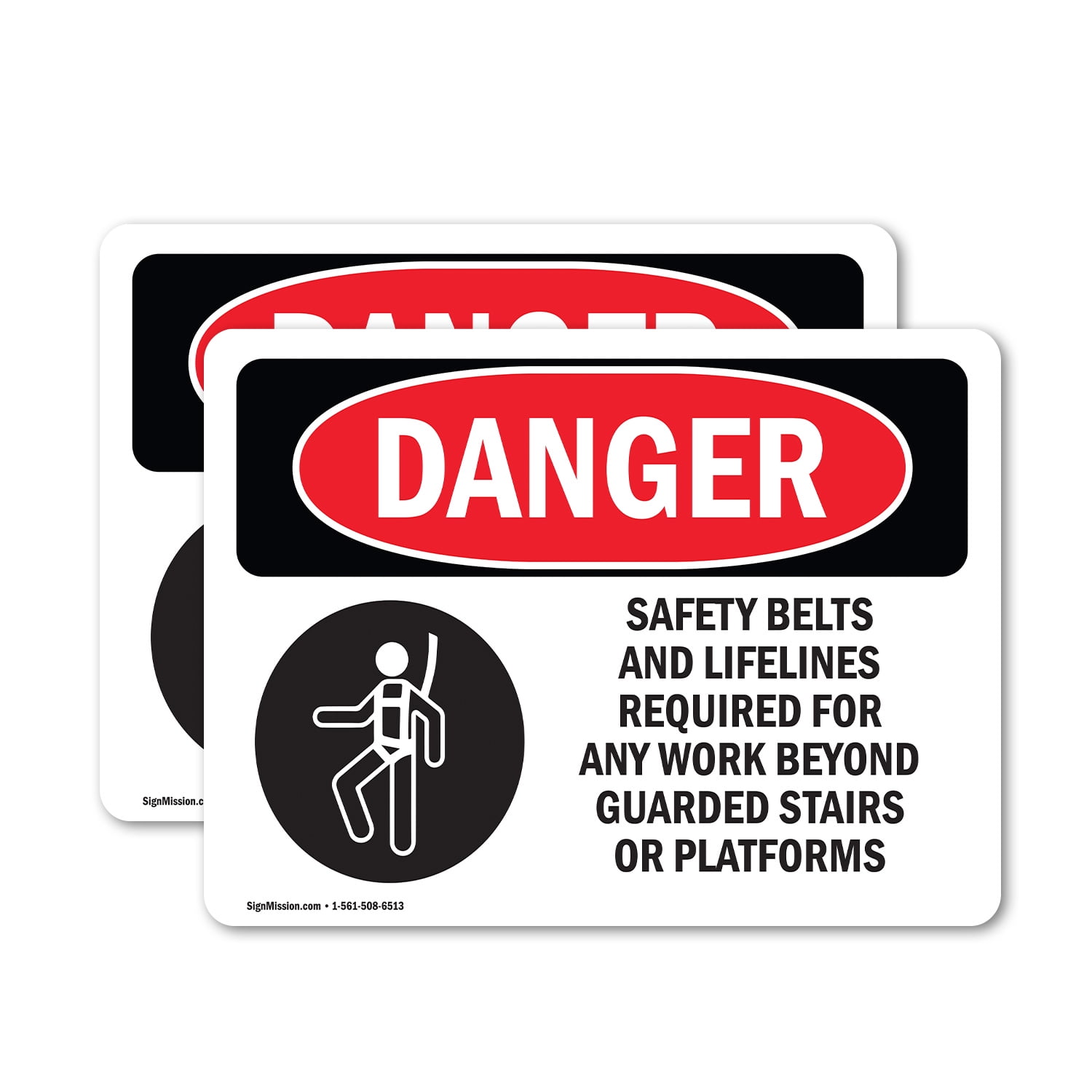 (2 Pack) Safety Belts And Lifelines Required OSHA Danger Sign 7 Inch X ...